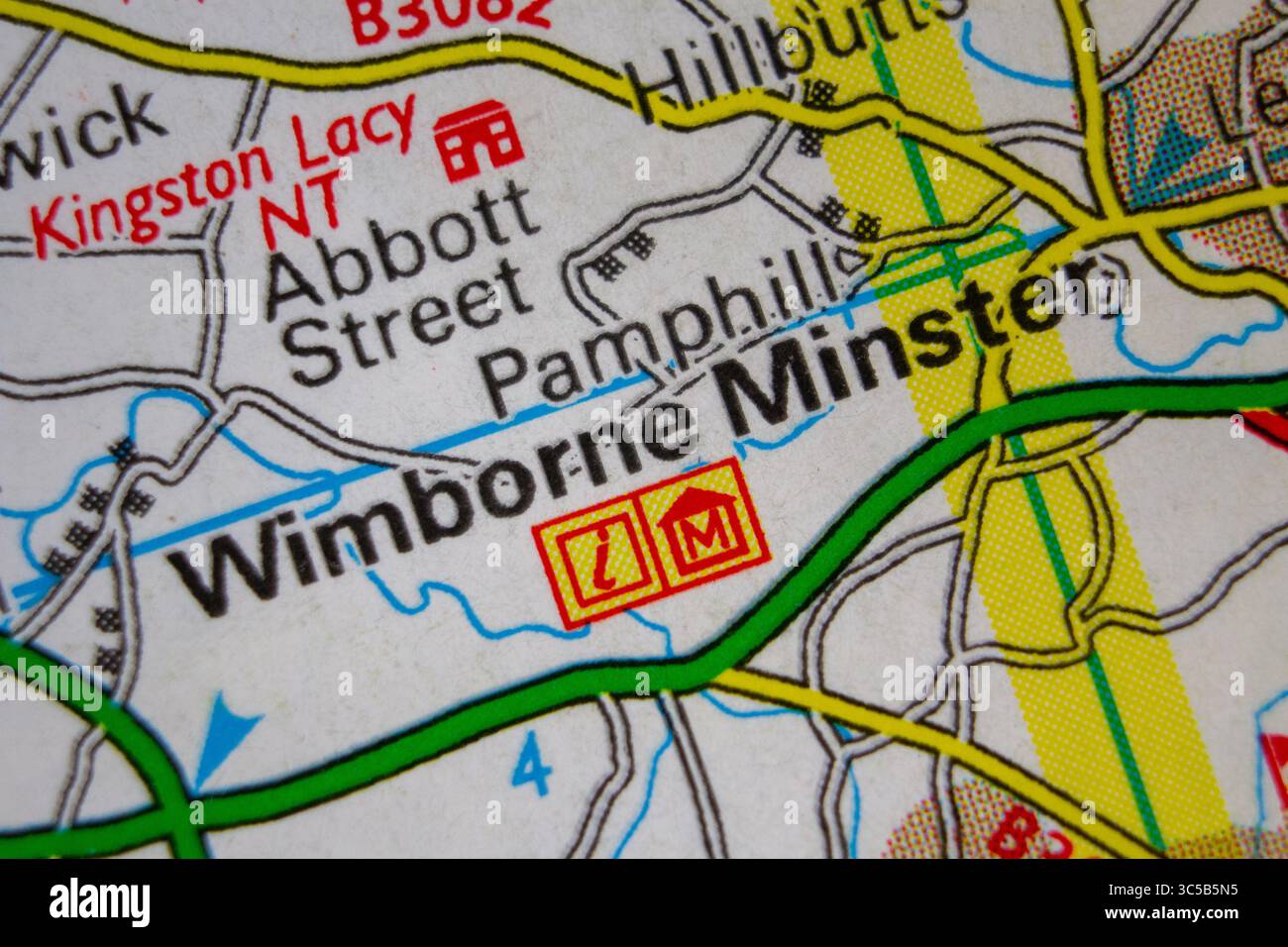Wimborne Minster - England, United Kingdom colour atlas map town name ...