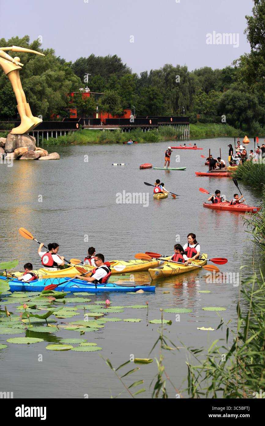Aerial photo shows people experiencing canoeing in Shenyang City ...