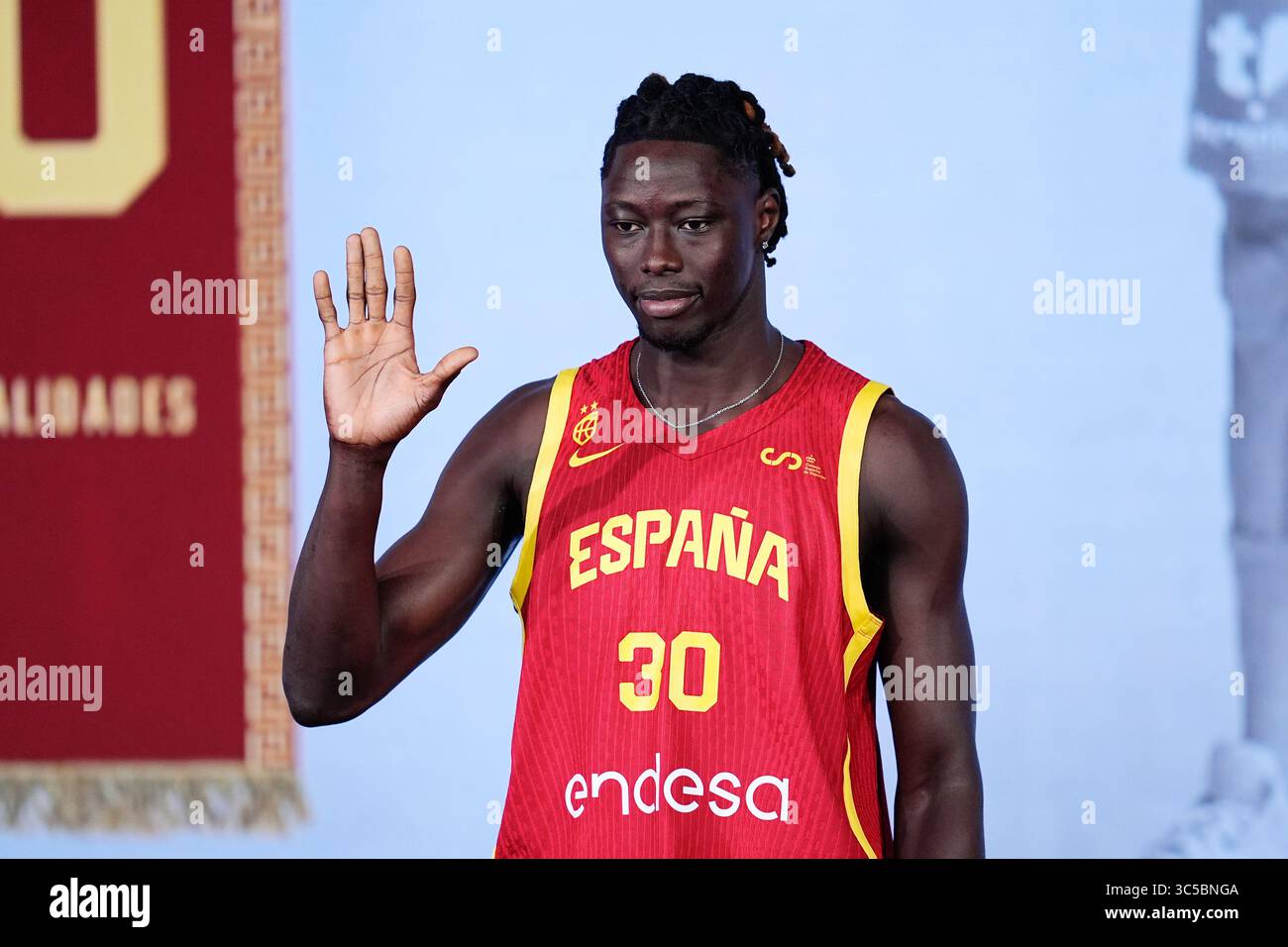 Eli John Ndiaye during the Spain team press conference ahead of the FIBA EuroBasket 2025 on 29 ...