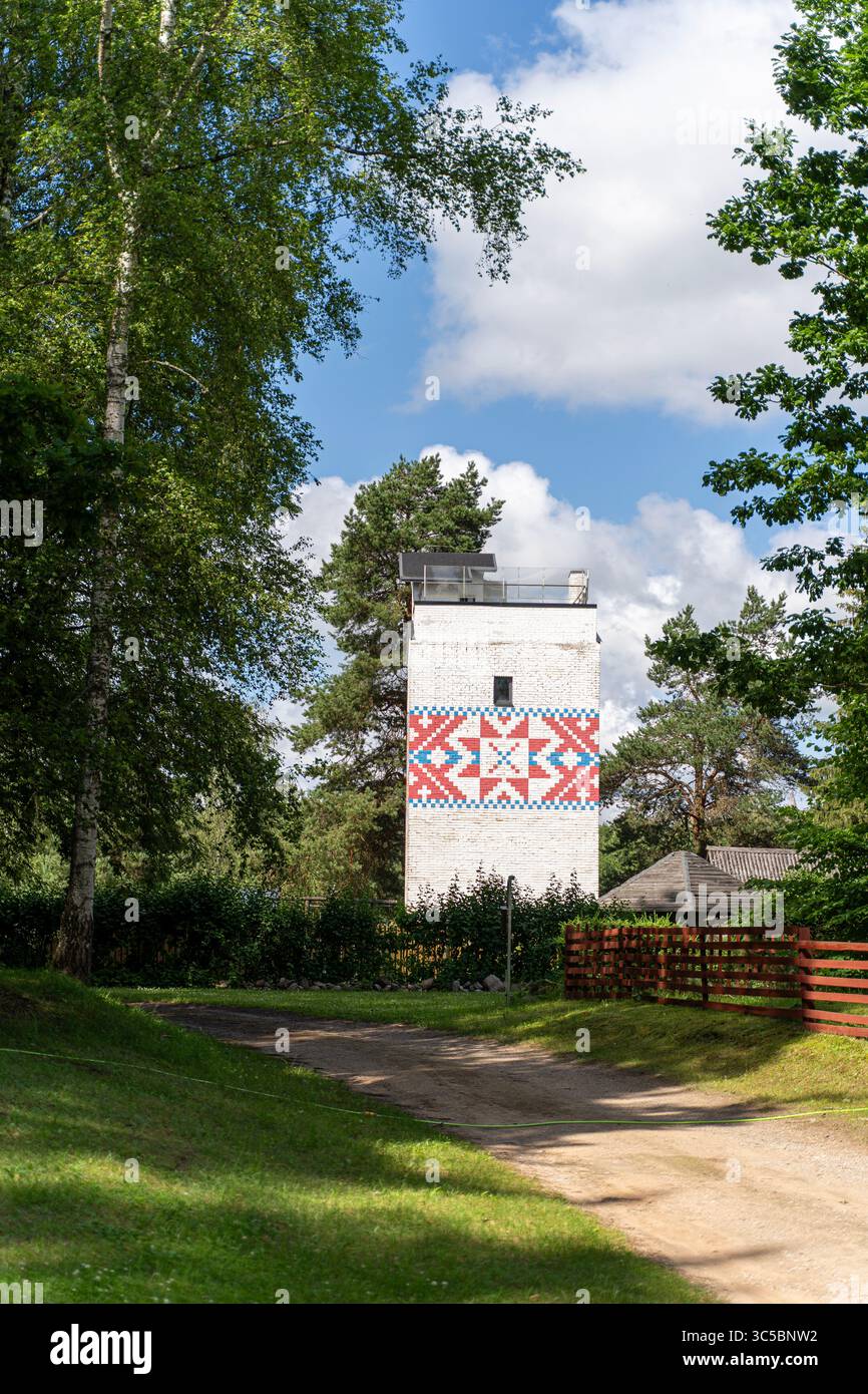 Historic water tower in Lasva, Võrumaa, adorned with traditional ...