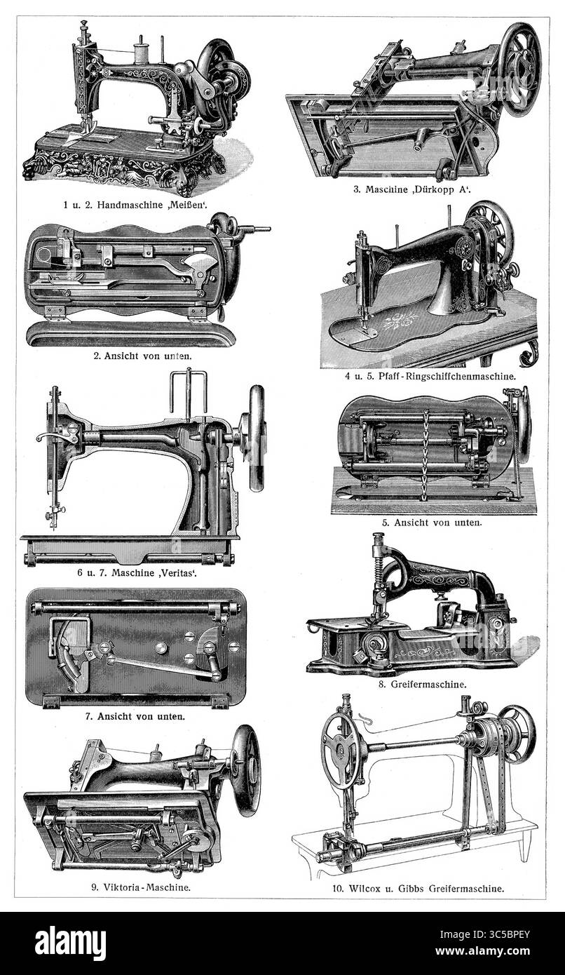 Sewing machines in the 19th century, historical, digitally restored ...
