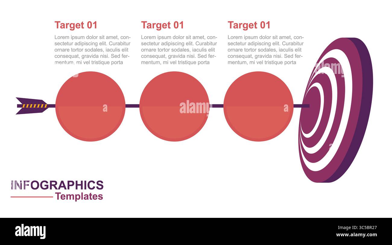 Infographics Target and three steps achievement illustration Stock ...
