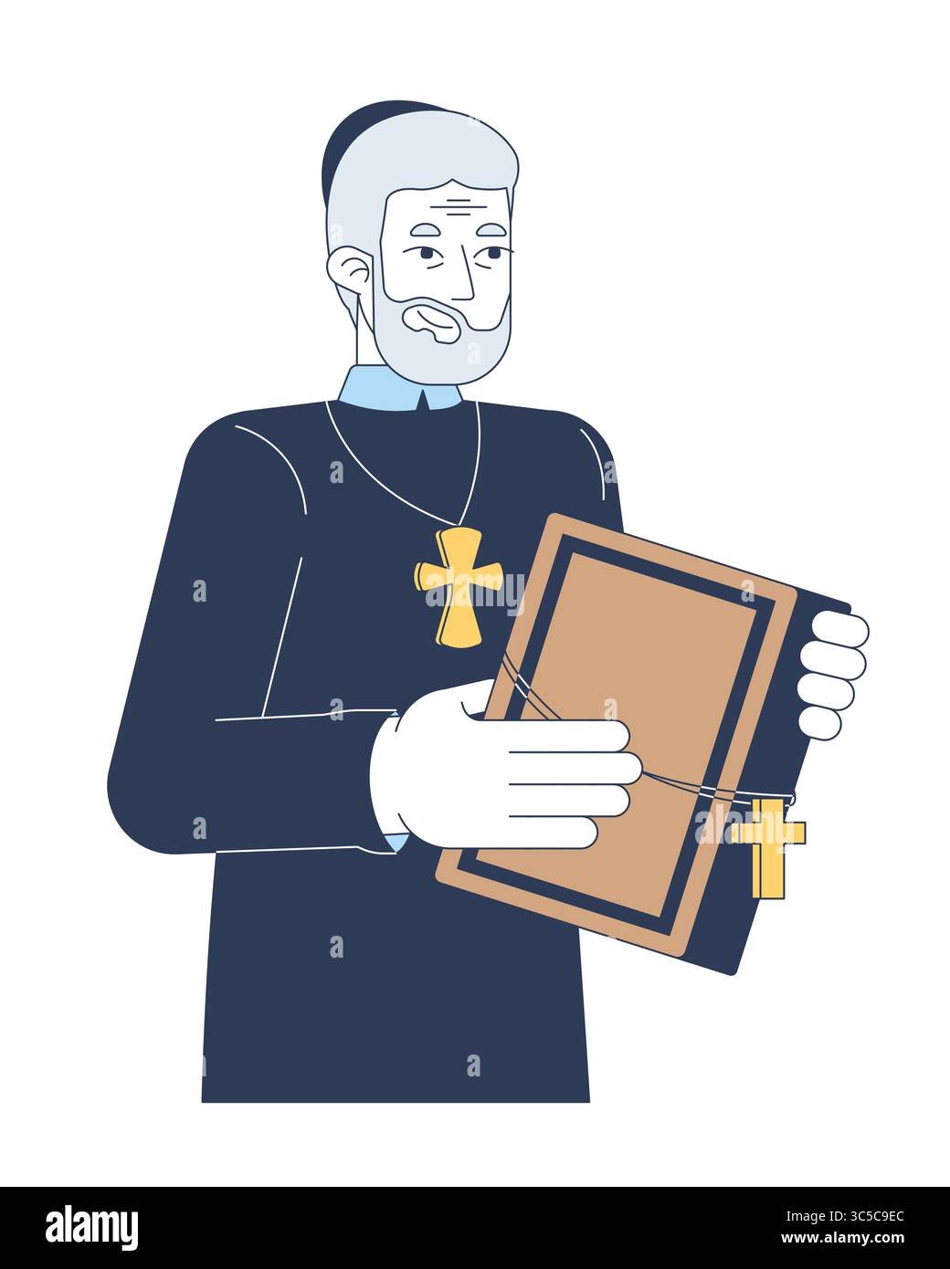 Christian priest holding Bible with cross necklace 2D vector ...