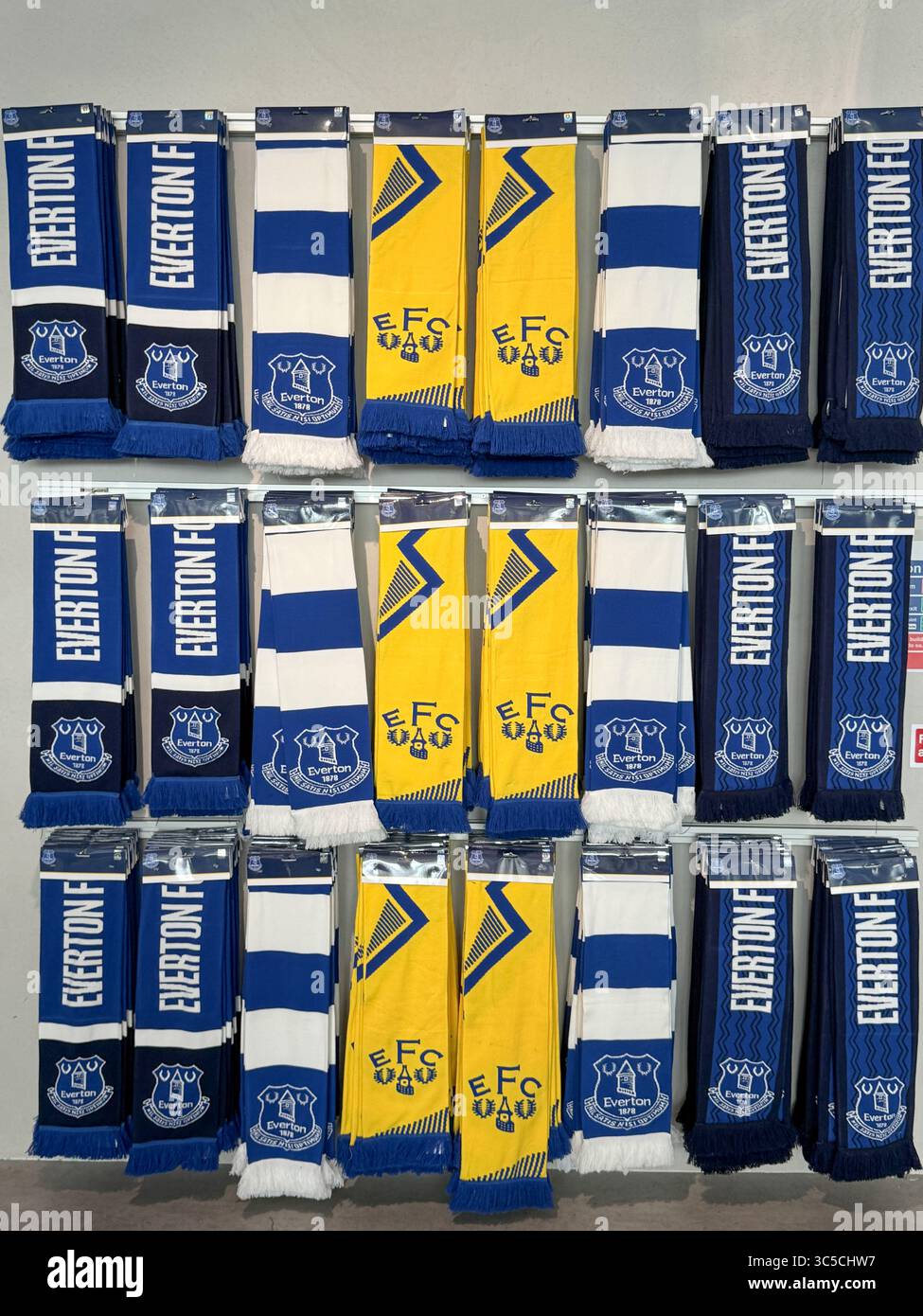 Merchandise for sale inside the club shop at Everton FC’s new ground ...