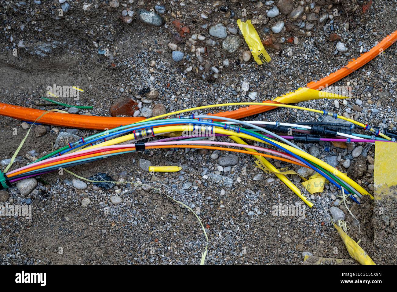 Munich, Germany. 30th July, 2025. Colorful Telekom fiber optic cables ...