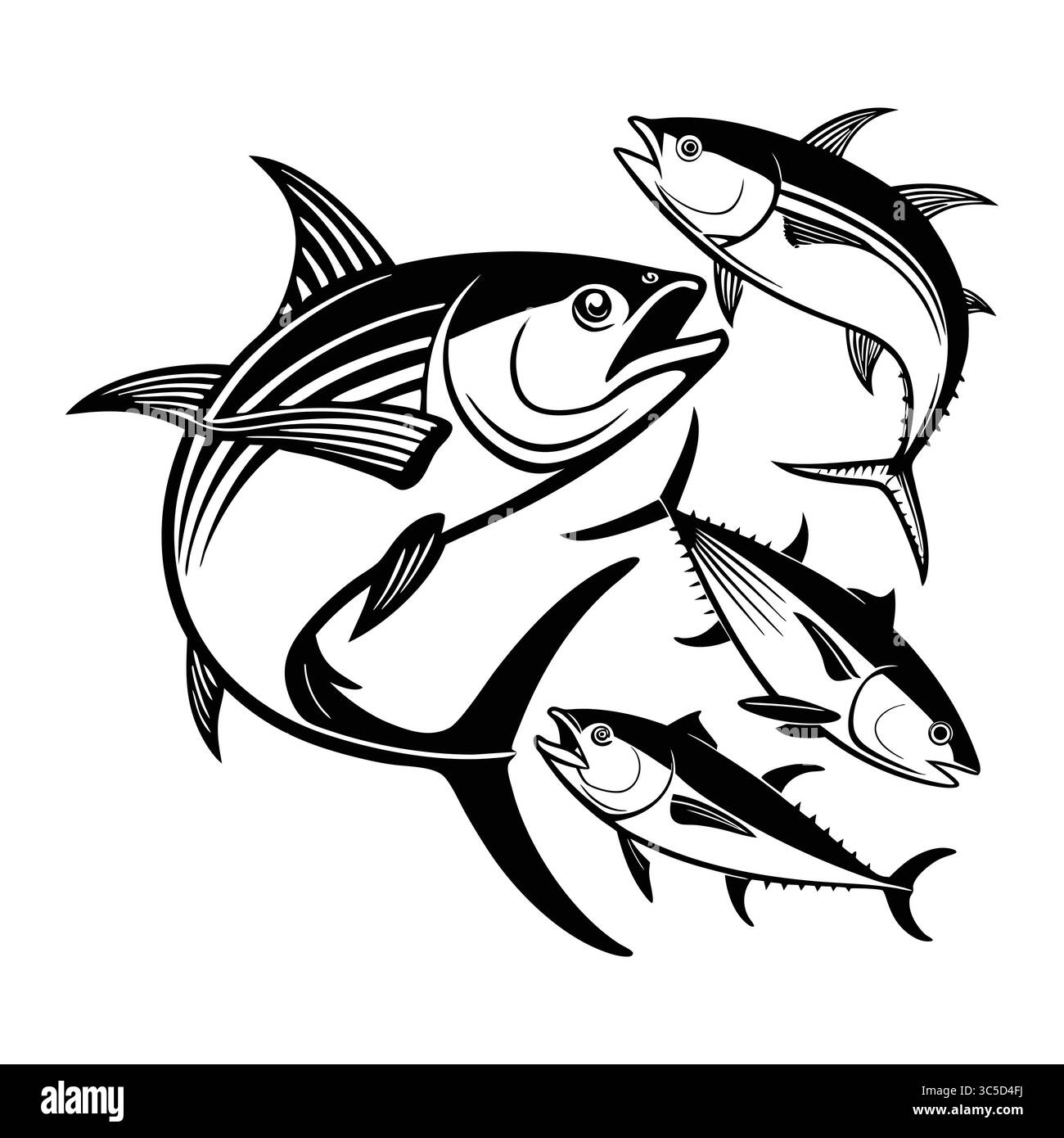 Dynamic Illustration of Tuna Fish in Monochrome Artistic Design Stock ...