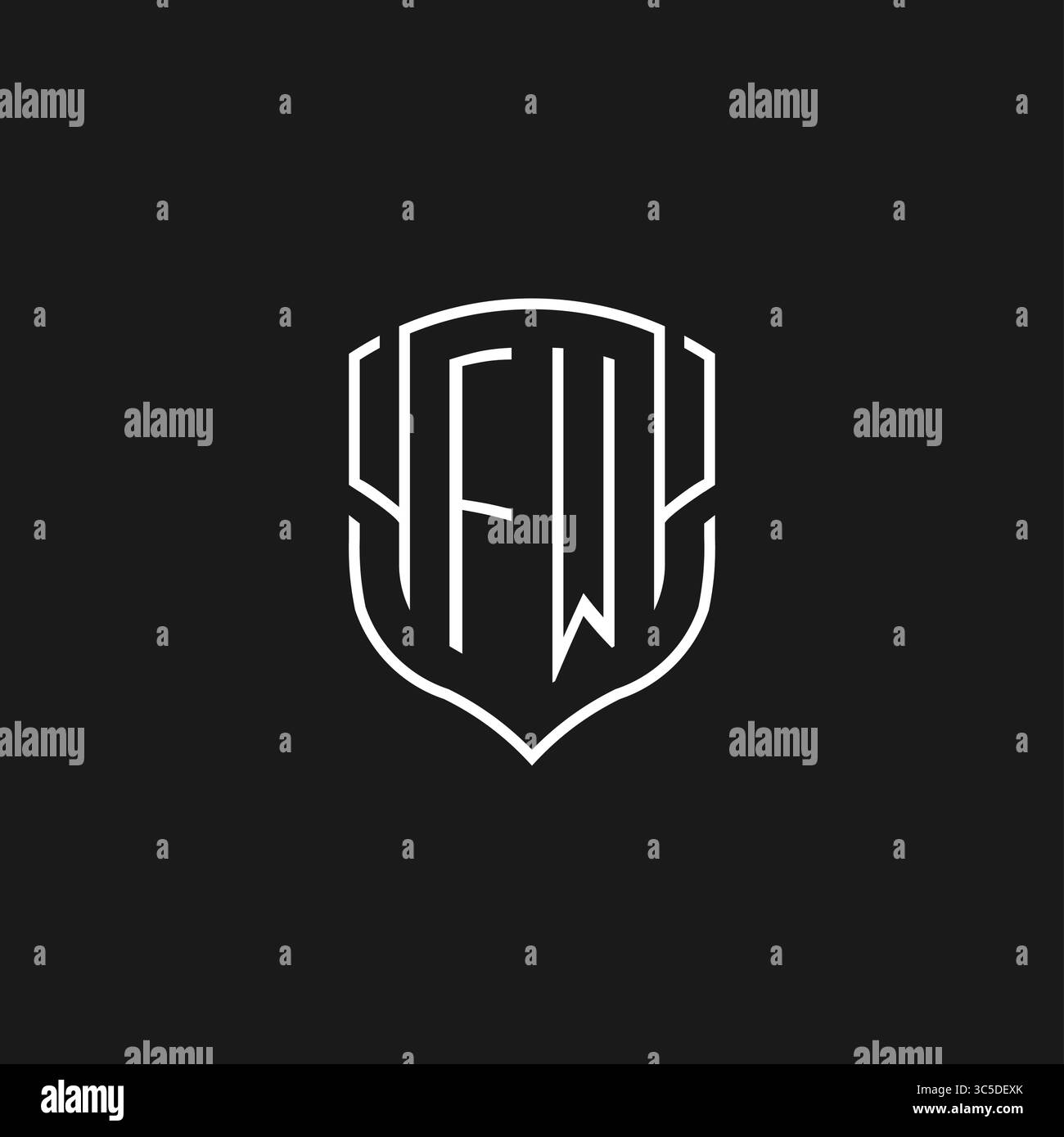 Initial FW logo monoline shield icon shape with vector graphic Stock ...