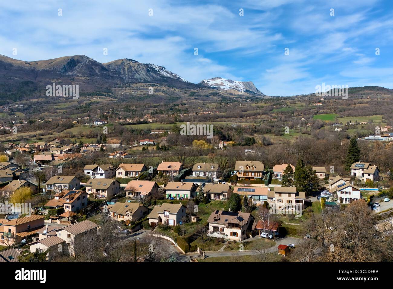 Mountain village with houses and hills in southeastern France Stock ...