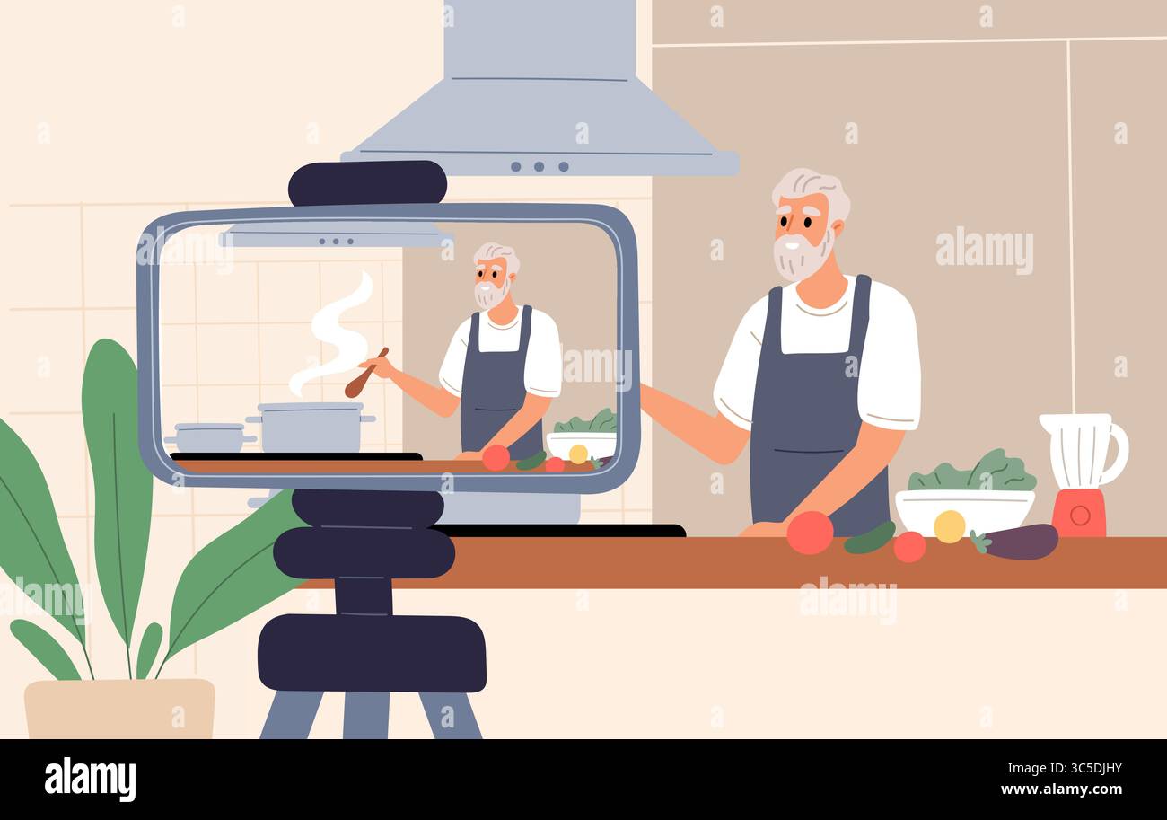 Elderly male in kitchen preparing Stock Vector Images - Alamy