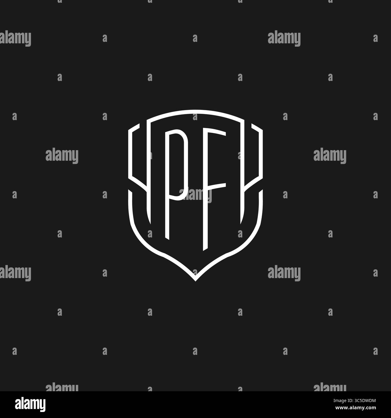 Initial PF logo monoline shield icon shape with vector graphic Stock ...