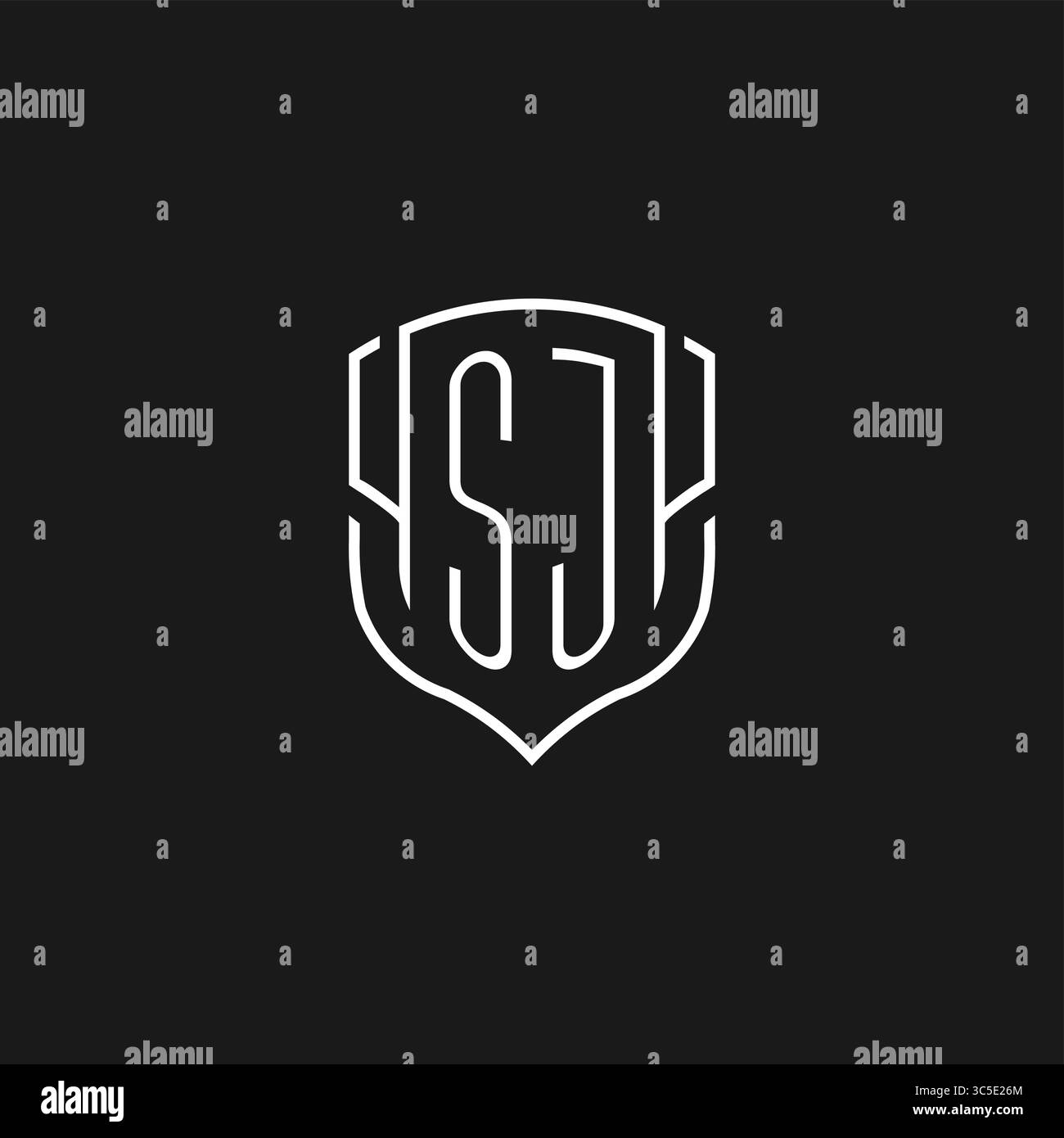 Initial SJ logo monoline shield icon shape with vector graphic Stock ...