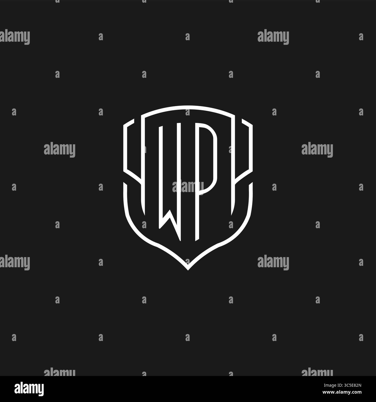 Initial WP logo monoline shield icon shape with vector graphic Stock ...