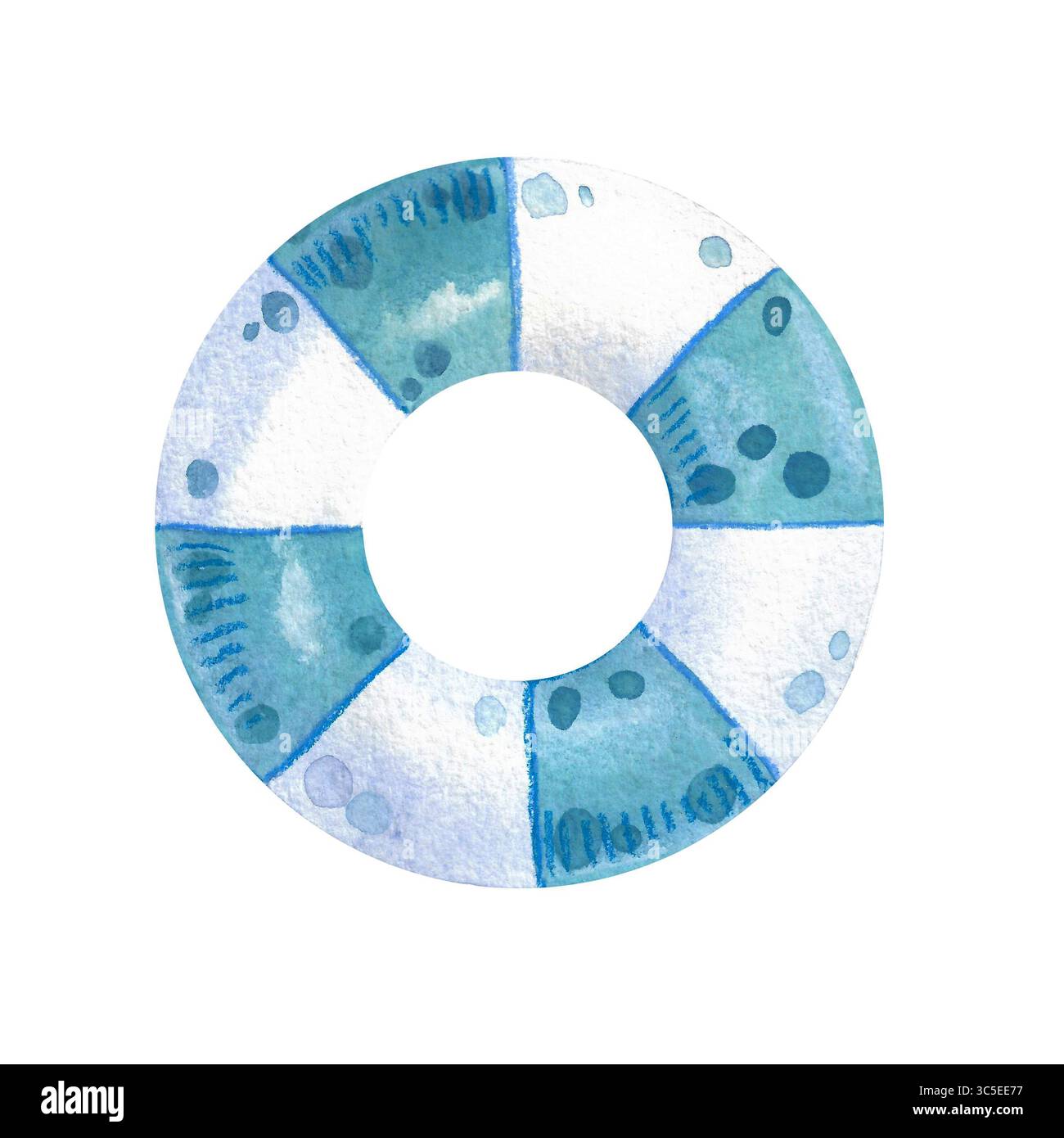 Watercolor illustration of lifebuoy, blue and white colors. Element for ...