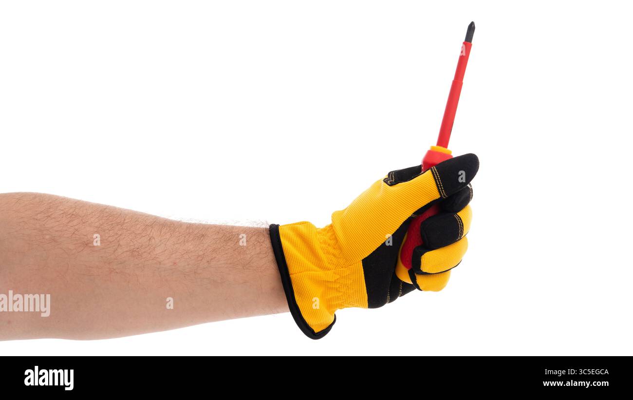 Worker holds screwdriver in hi-res stock photography and images - Alamy