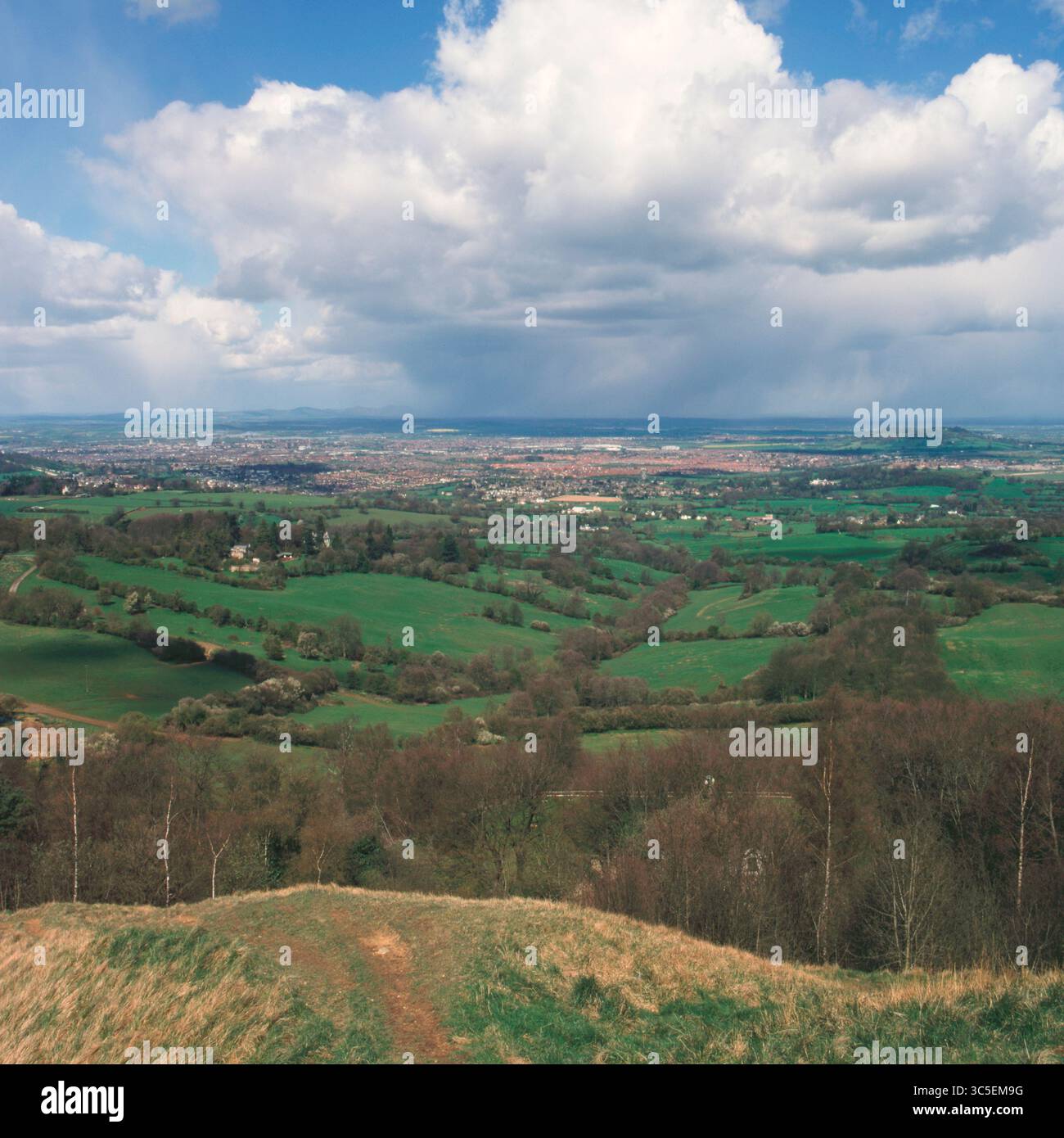 England, Gloucestershire, Cotswolds, Painswick Beacon, View over ...