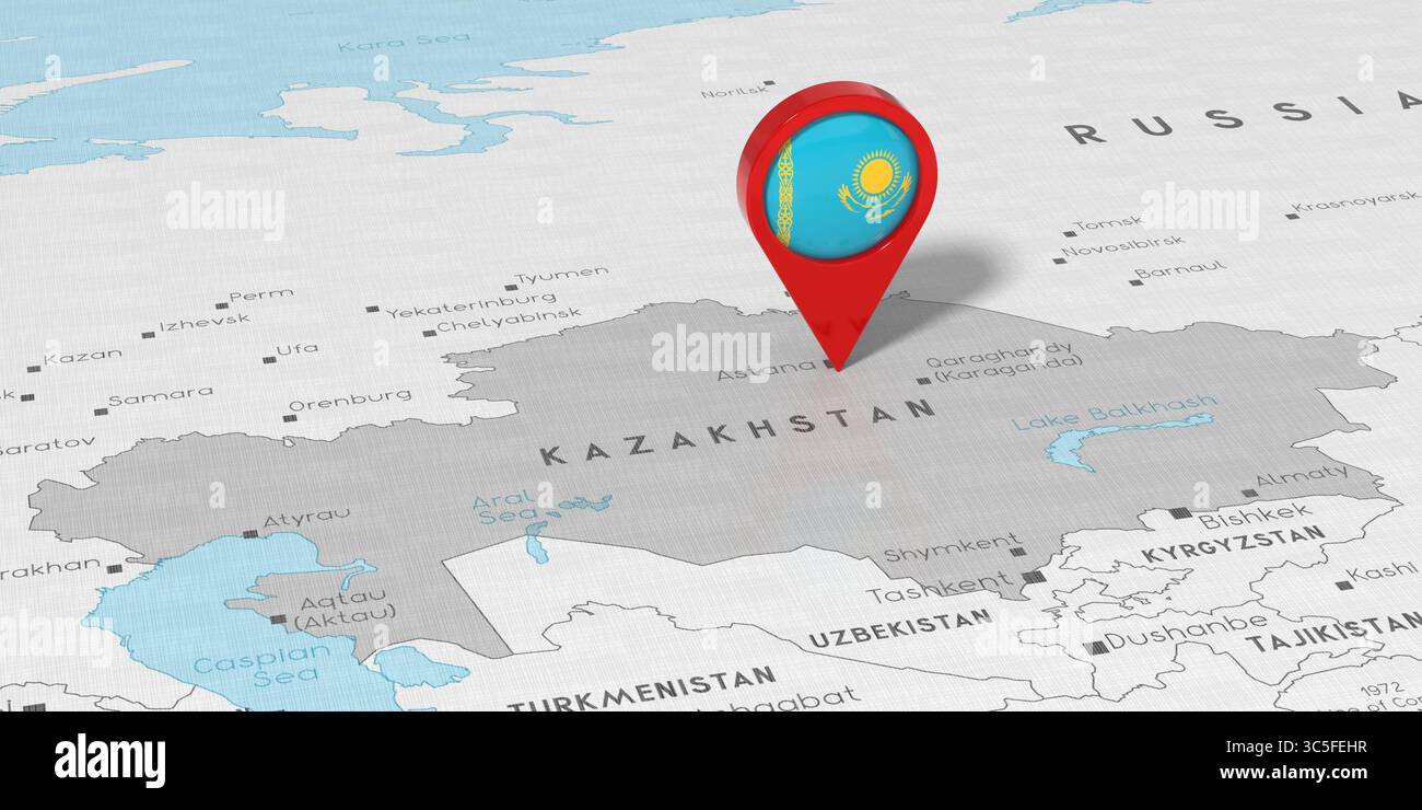 Kazakhstan, Astana - location pin with national flag on political map ...