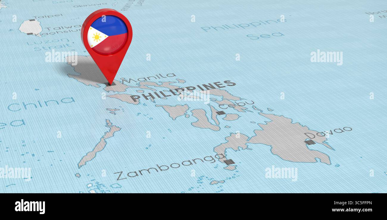 Philippines, Manila - location pin with national flag on political map ...