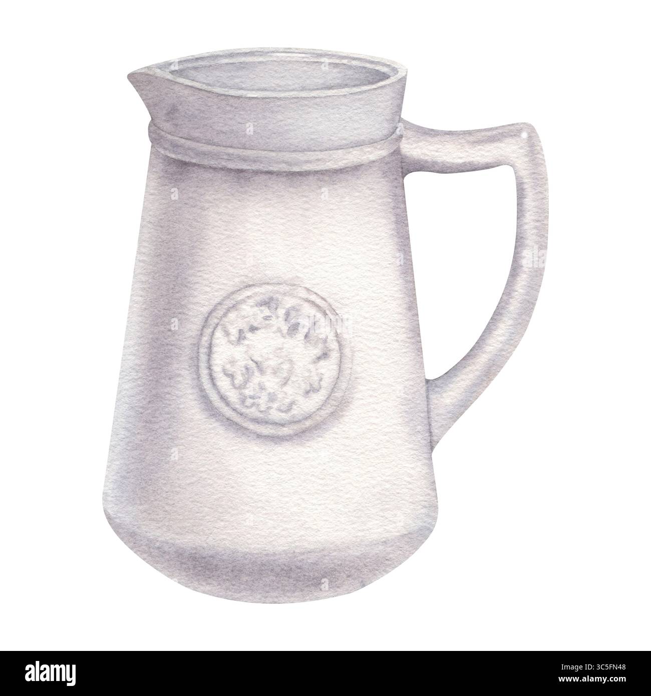 Ceramic white decanter with handle. Hand drawn watercolor Illustration ...