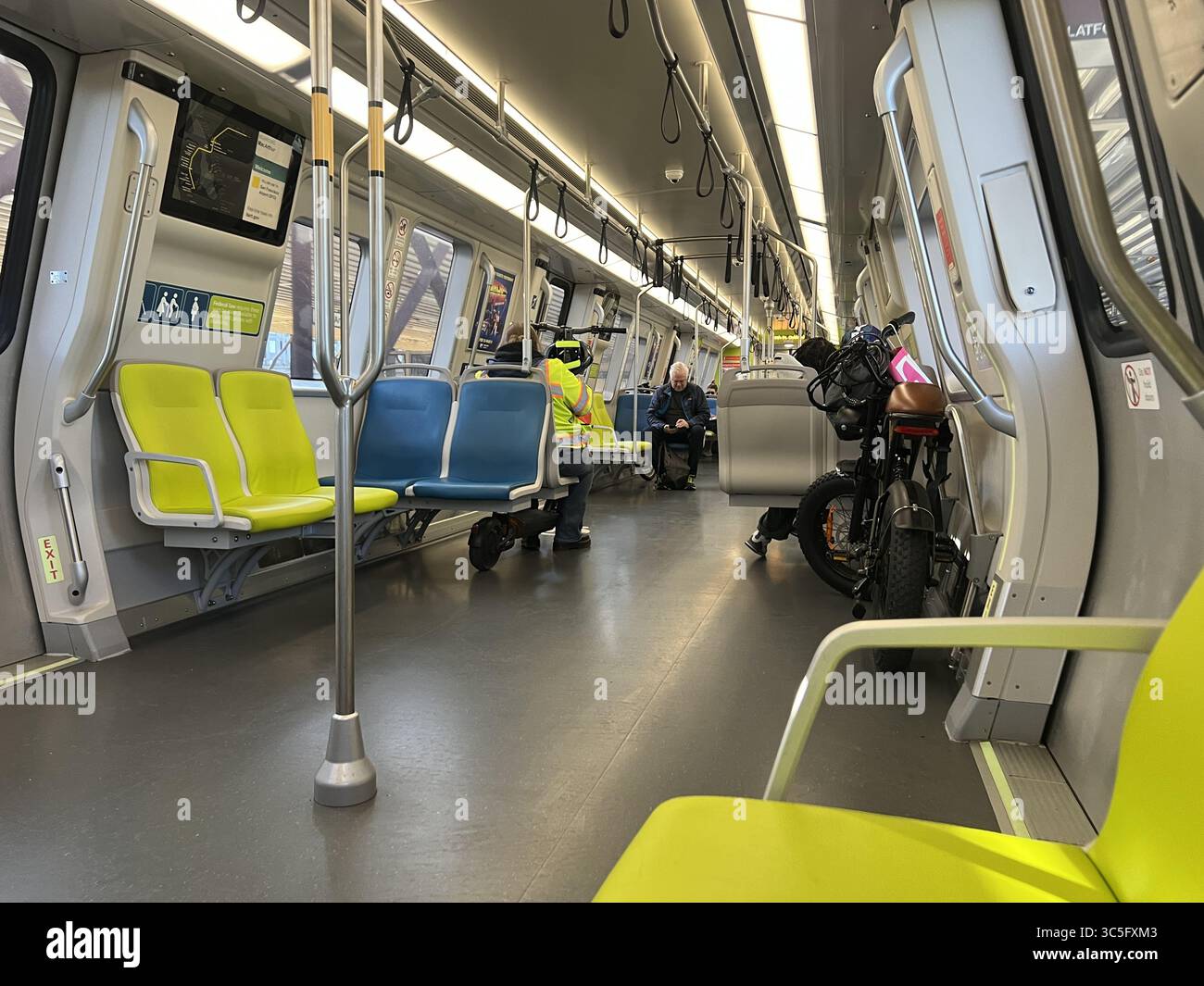Interior of a Bay Area Rapid Transit (BART) train with colorful seating ...