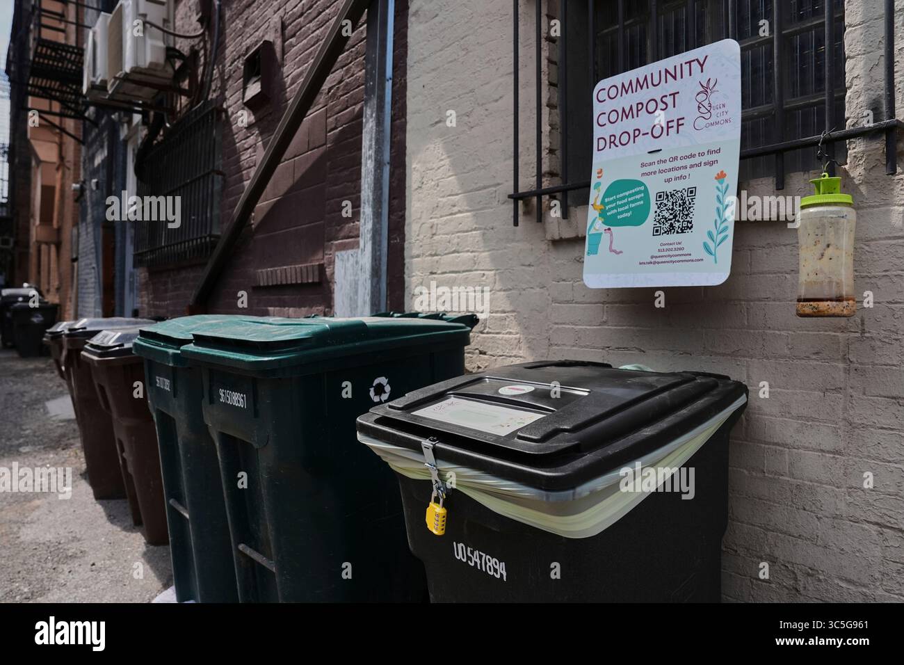 A community compost bin sits outside a building Tuesday, July 29, 2025 ...