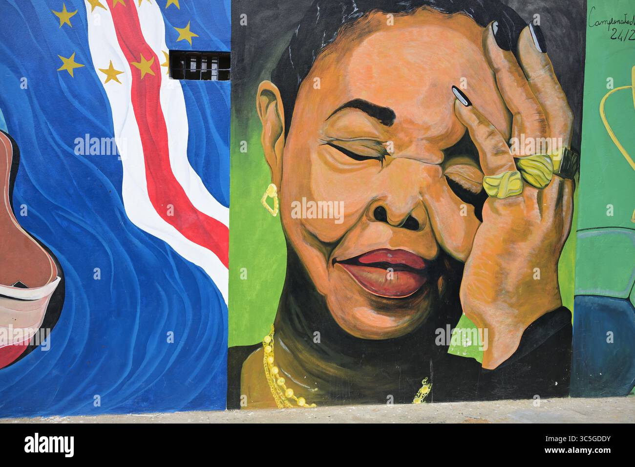 Wall art of singer Cesaria Evora in Palmeira Sal Island Cape Verde ...