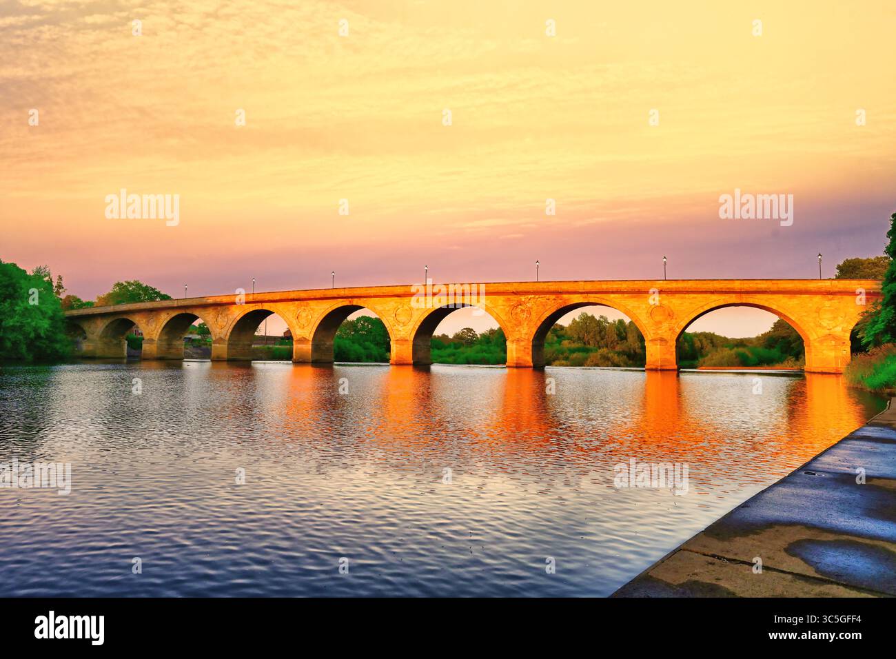 Old Hexham road bridge at sunset built in 1793 by Robert Mylne ...