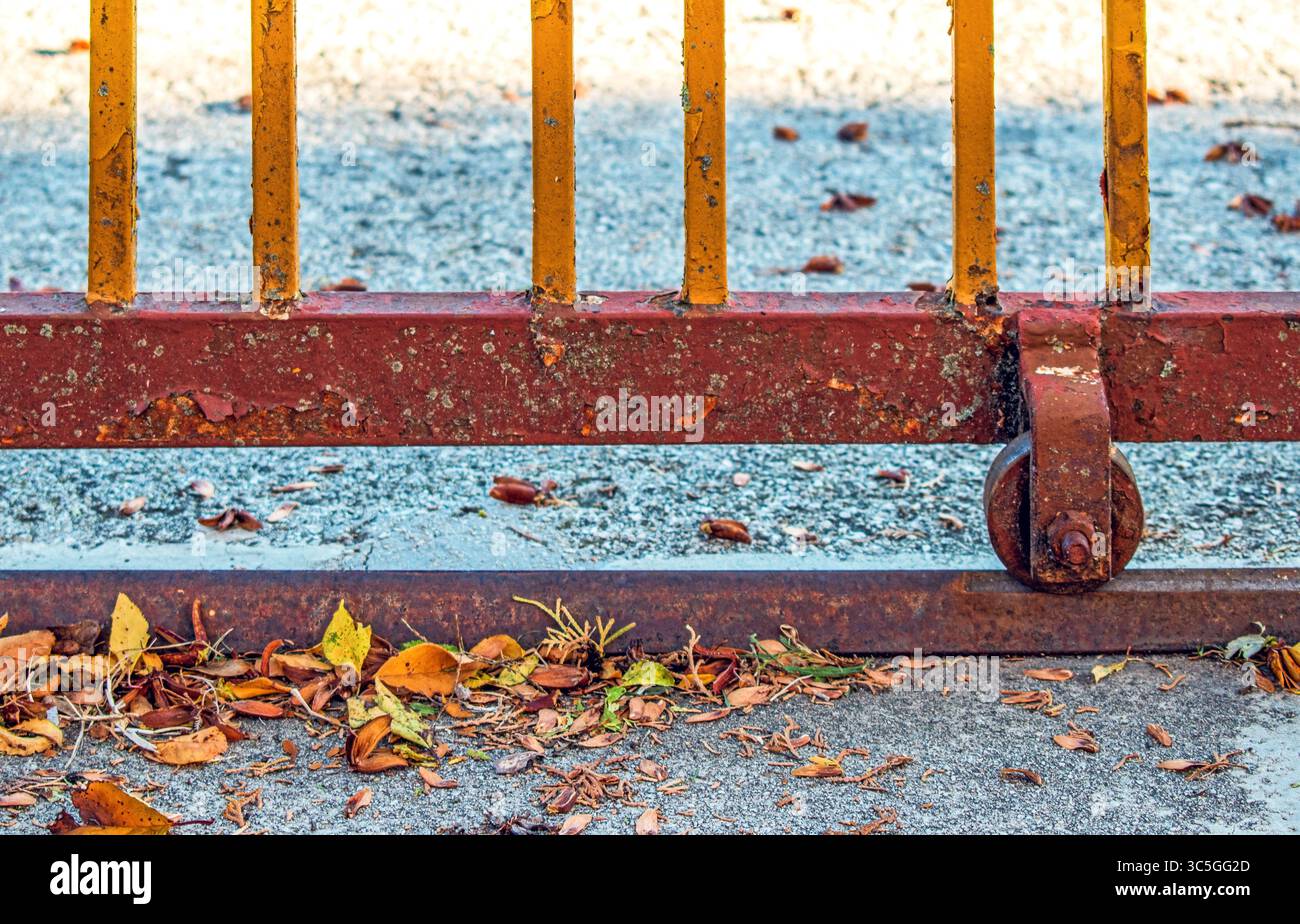 old rusty sliding gate Stock Photo - Alamy