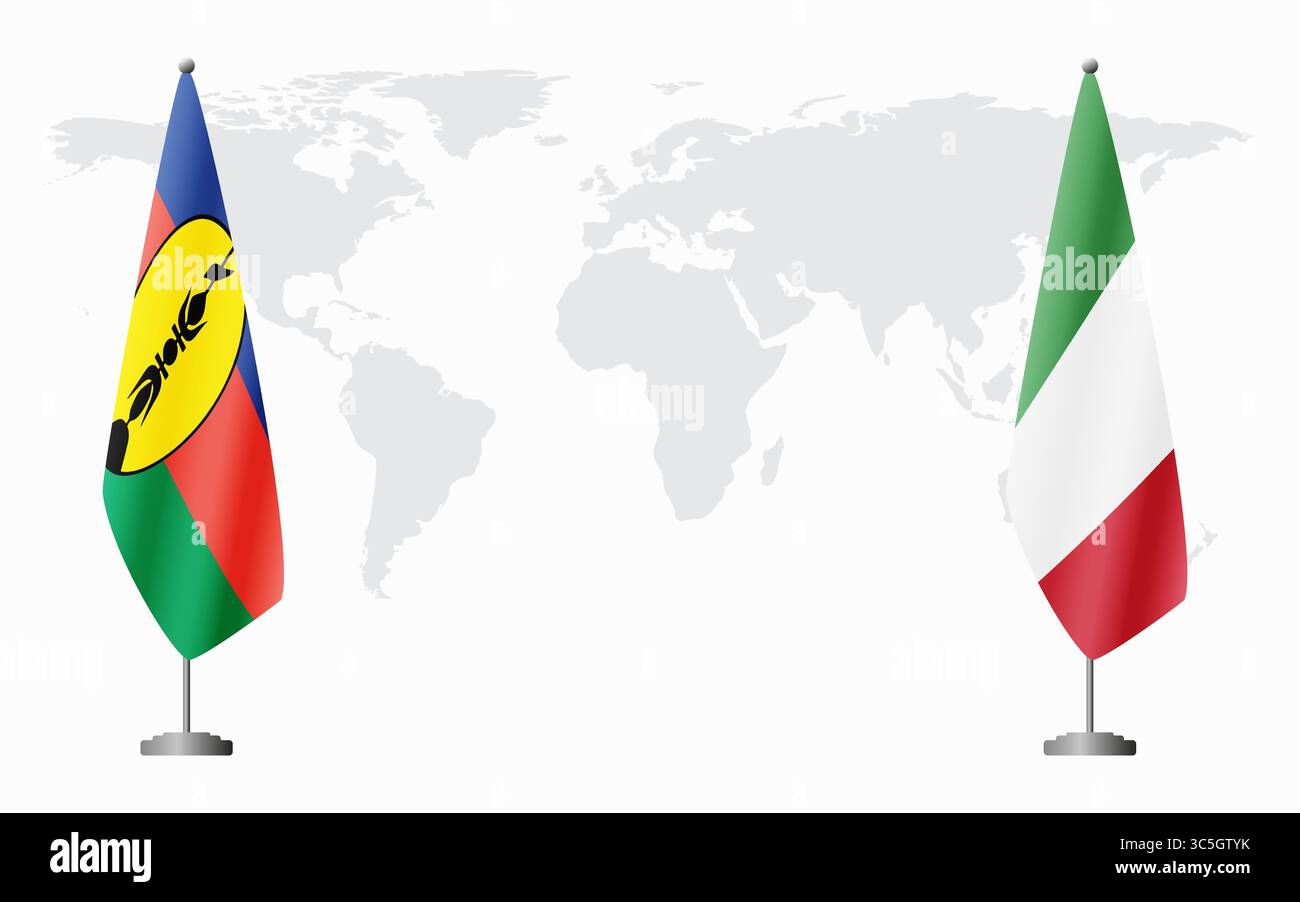 New Caledonia and Italy flags for official meeting against background ...