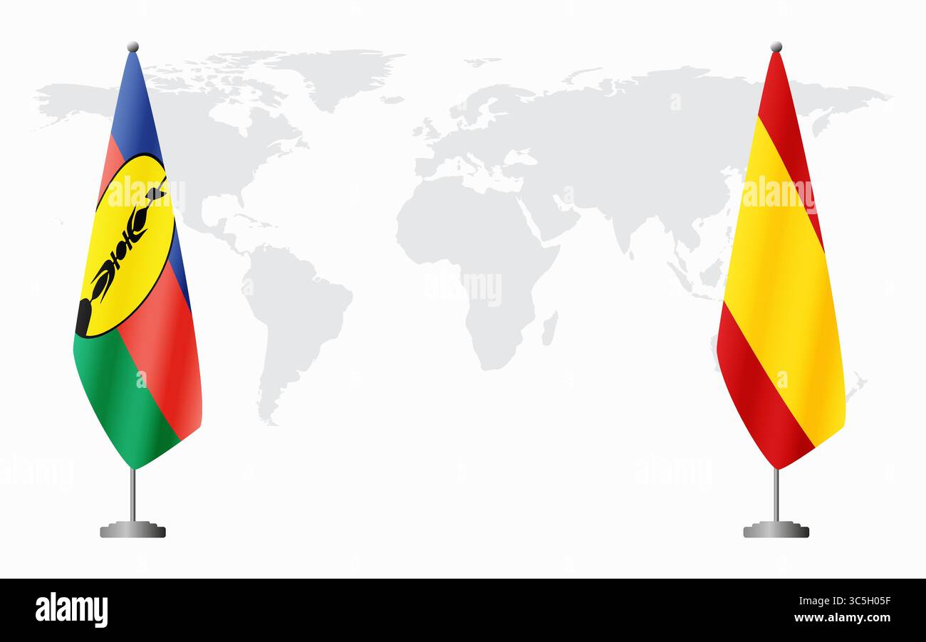 New Caledonia and civil Spain flags for official meeting against ...