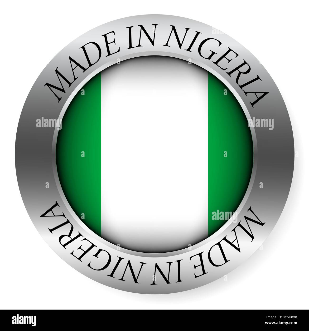 Made in Nigeria button icon. Circular emblem with metallic border ...
