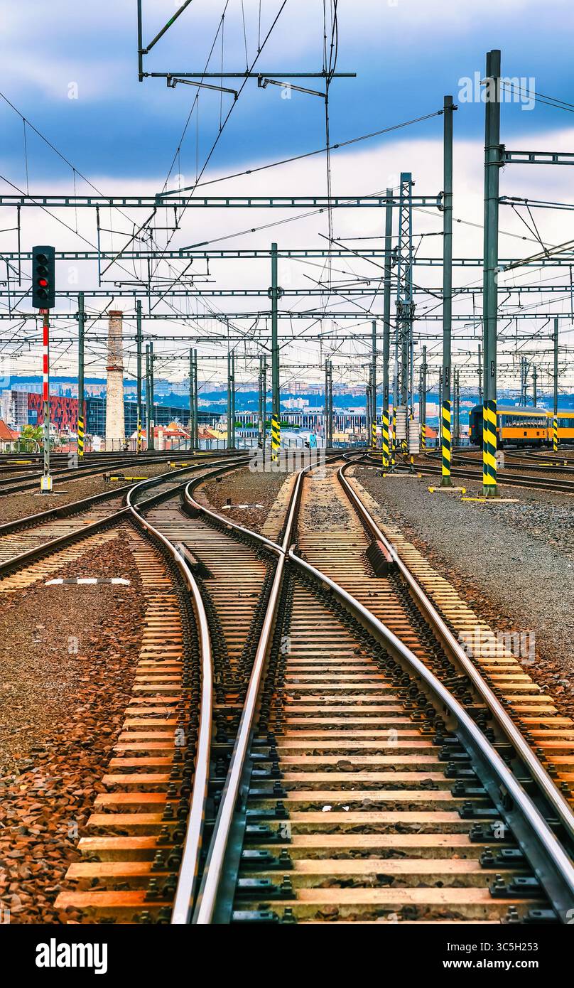 Railway Tracks and Overhead Power Lines at Train Station – Abstract ...