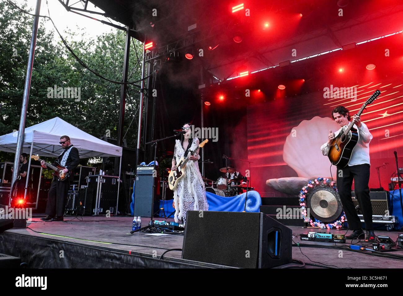 L-R: Deven Craige, Michelle Zauner, Peter Bradley of Japanese Breakfast ...