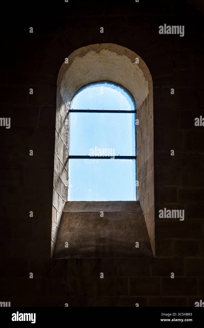 Window in a romanesque style church, Caen, Normandy, France Stock Photo ...