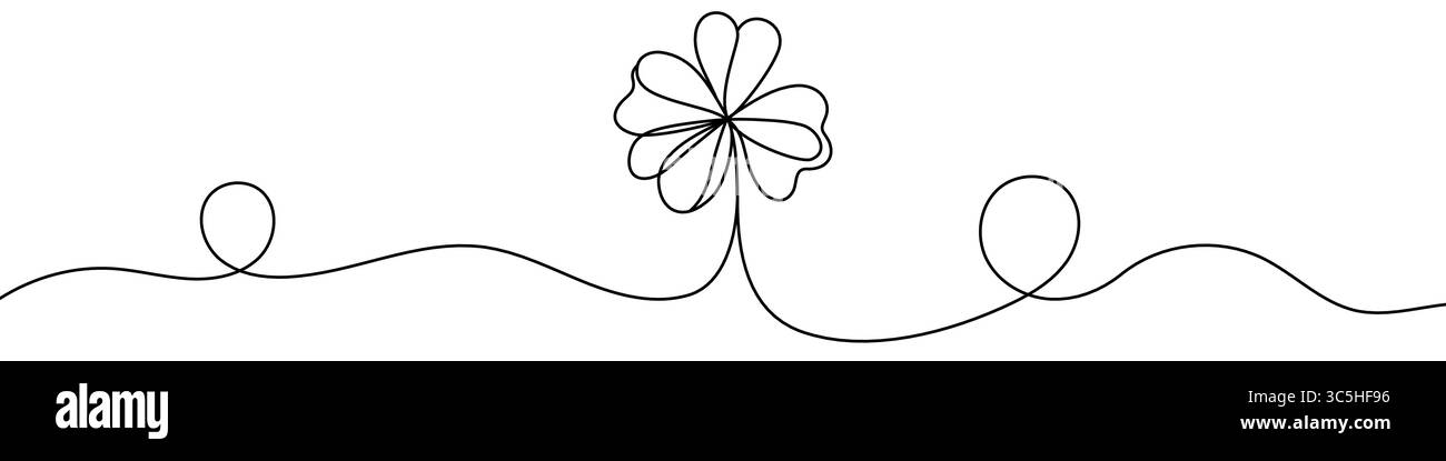 Black four-leaf clover in single line art style. Editable minimalist ...