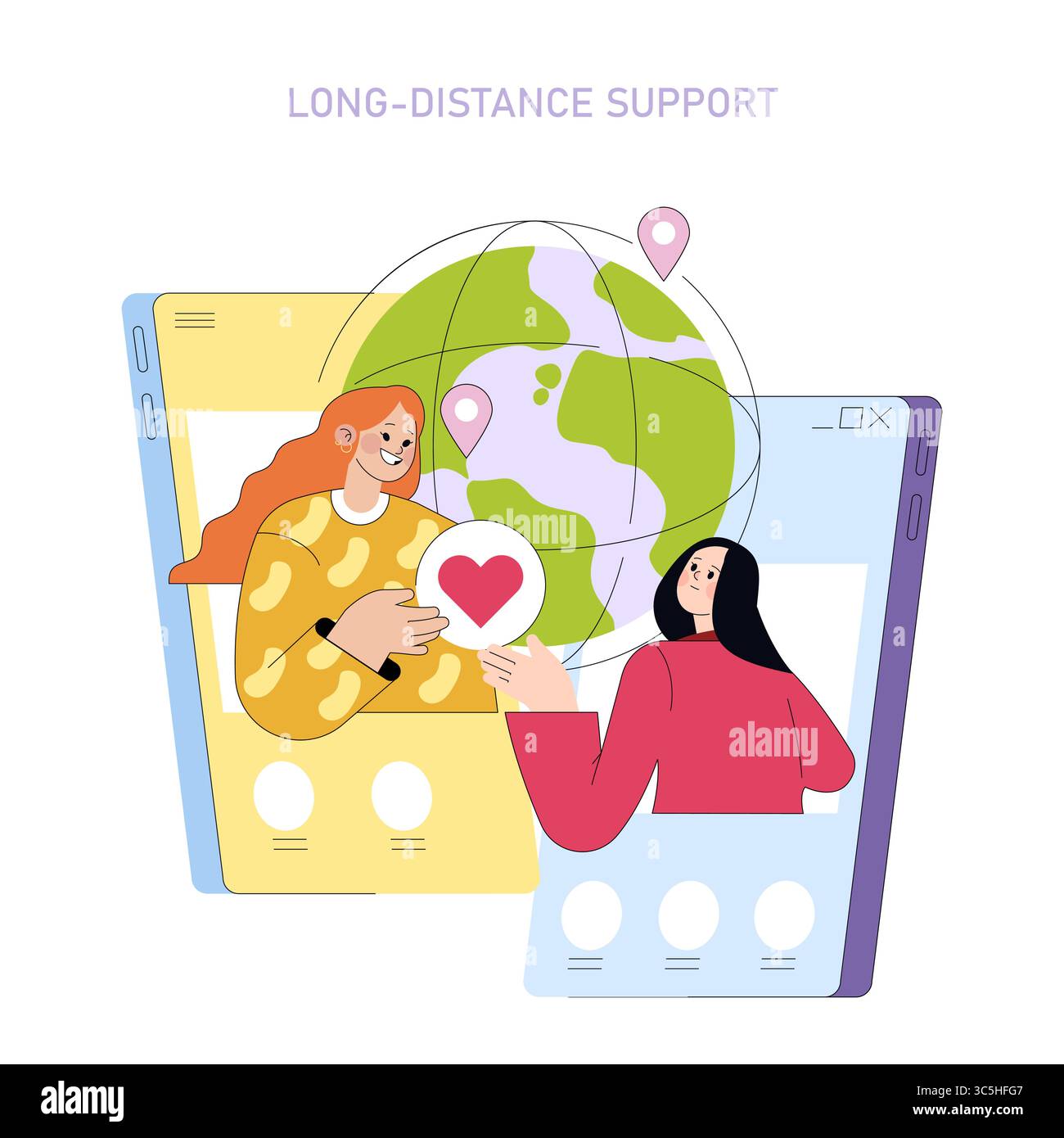 Vector illustration depicting long-distance support through digital ...