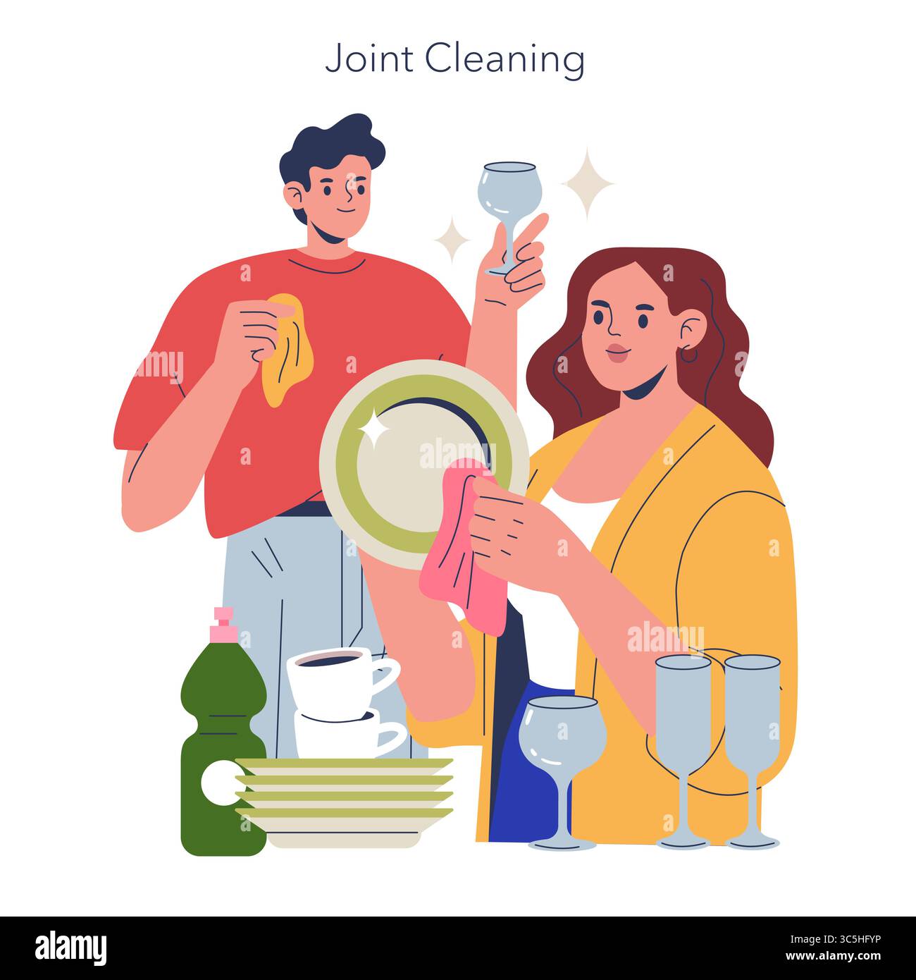 Family washing dishes drying Stock Vector Images - Alamy