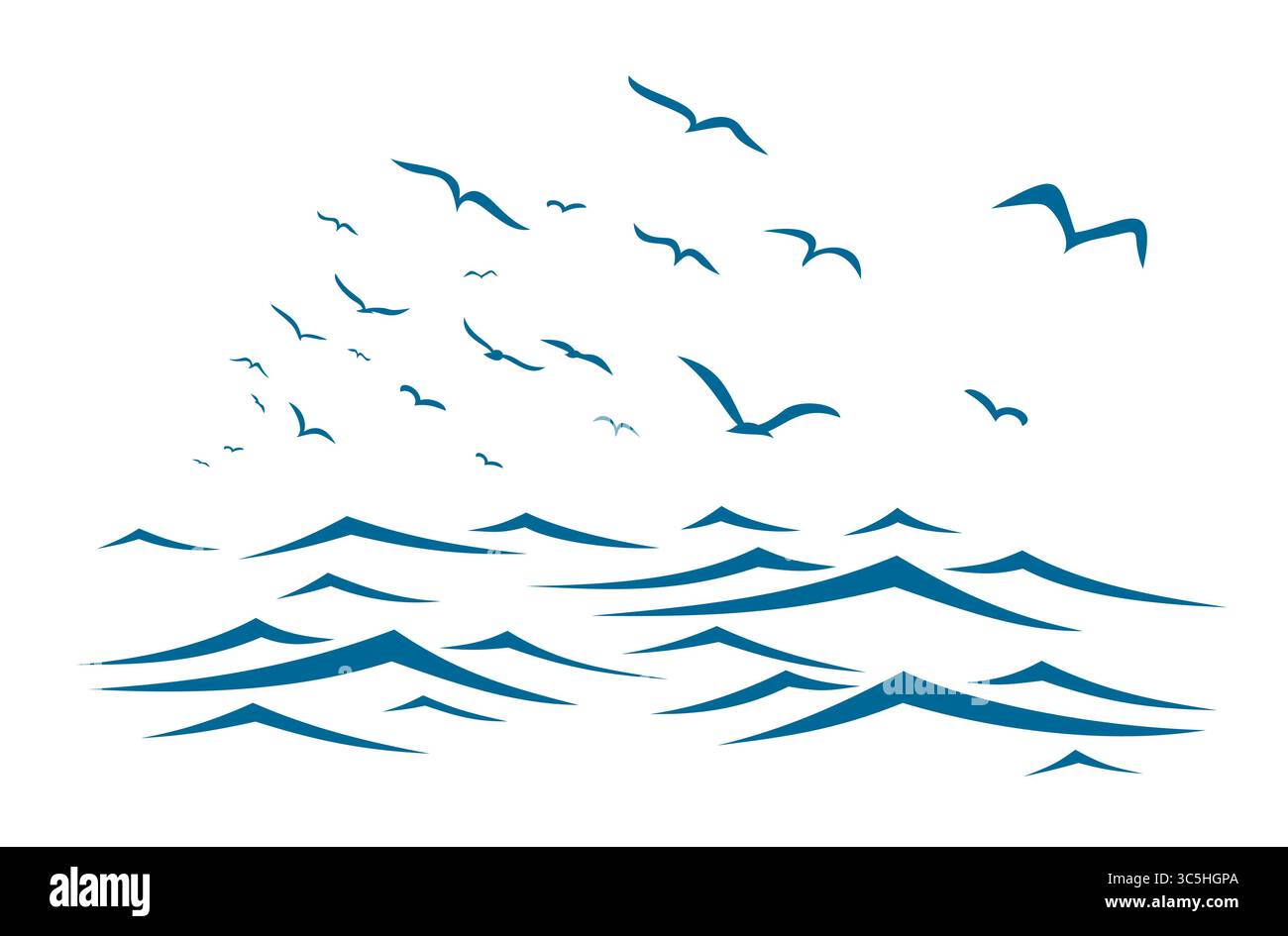 The blue sea with flock of birds Stock Vector Image & Art - Alamy
