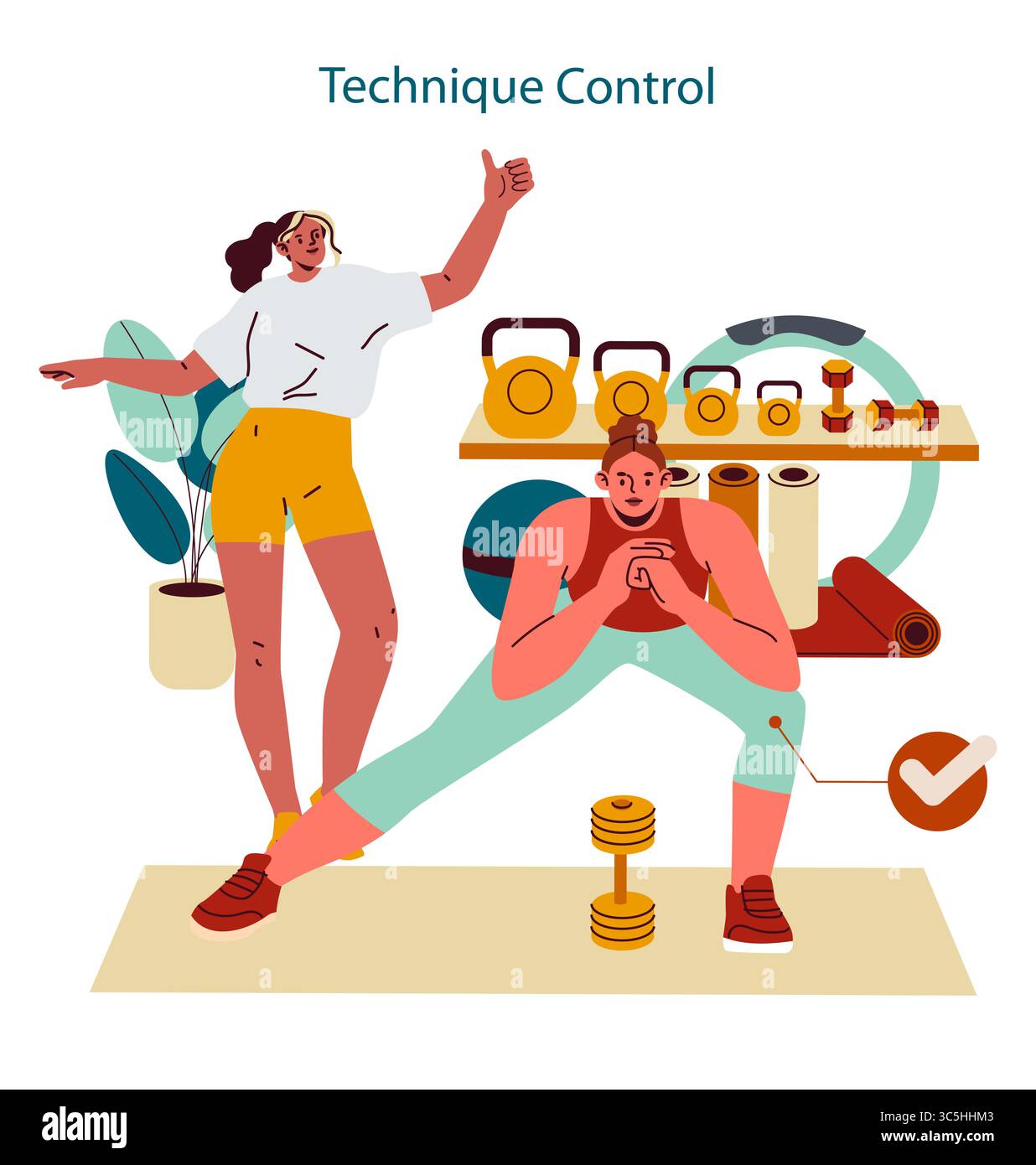 Personal Trainer concept. Female coach guides client through fitness ...