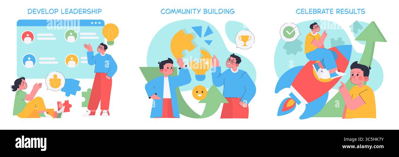 Vector illustration depicting leadership development, community ...