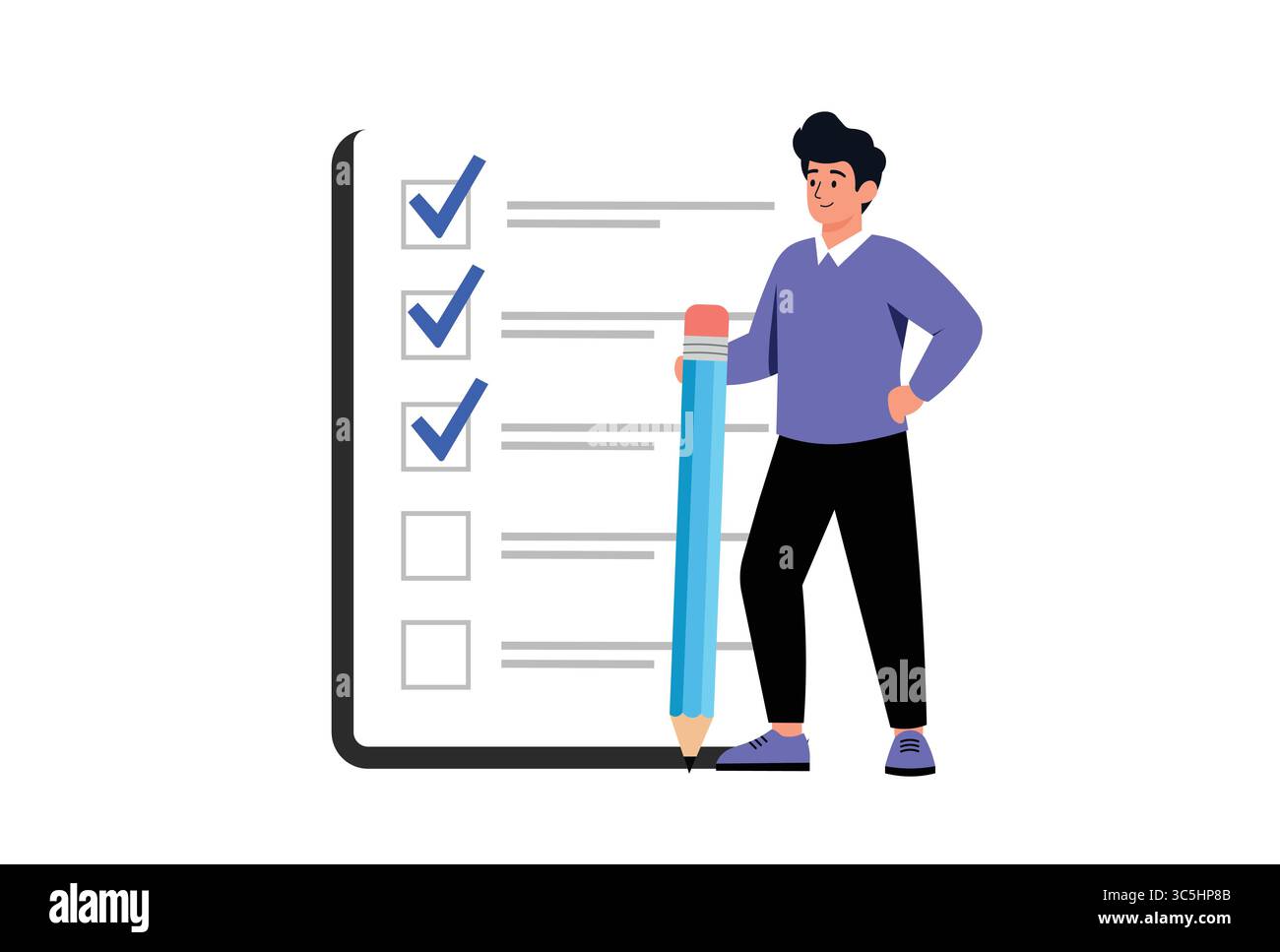 Man completing checklist with pencil, productivity and task management ...