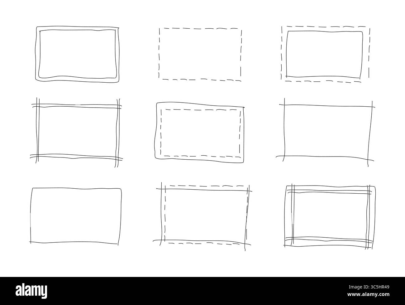 Hand drawn rectangle frames set. Doodle simple rectangular black shapes ...