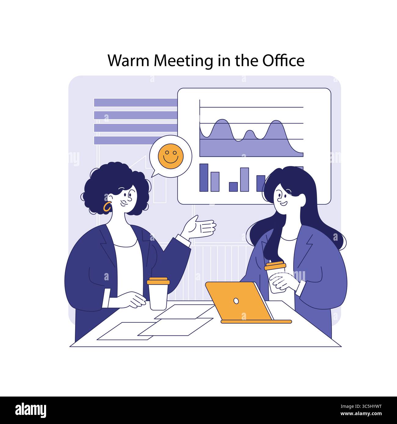 Team members with laptop in a meeting Stock Vector Images - Alamy