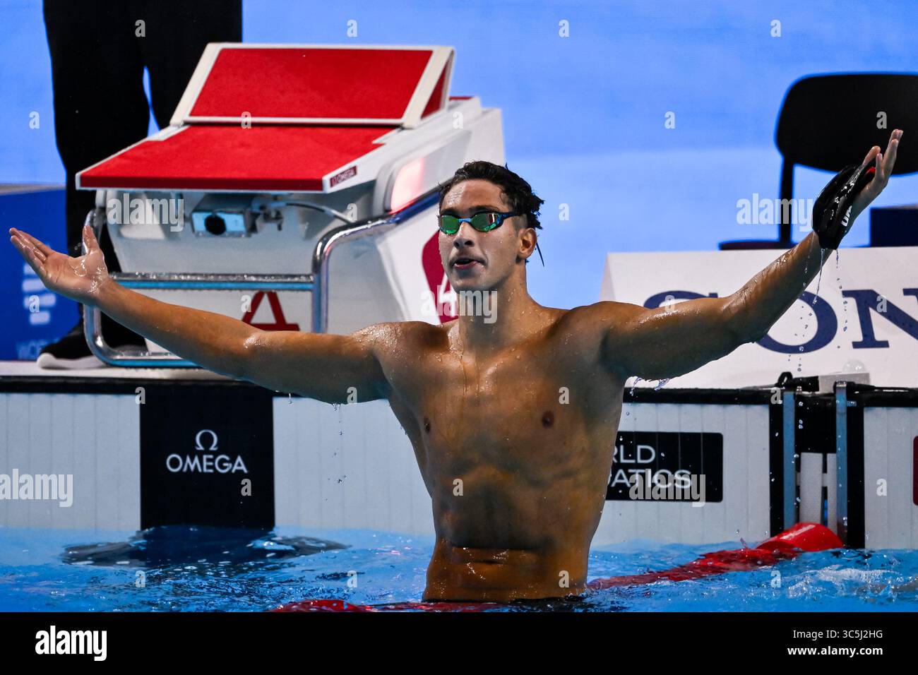 Ahmed Jaouadi of Tunisia celebrates after winning the gold medal in the ...