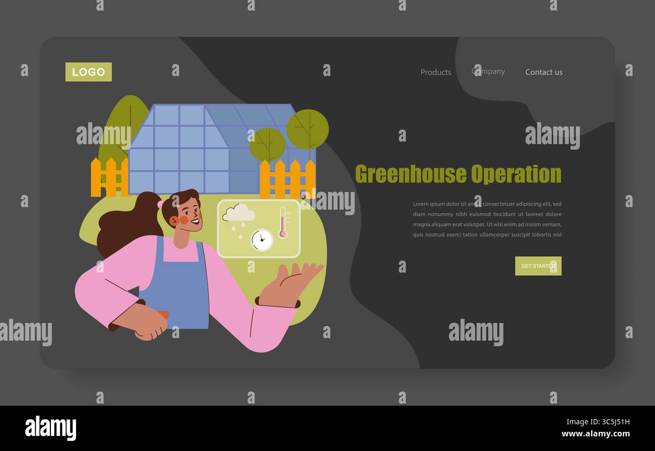 Woman managing smart greenhouse controls. Illustration showcases ...