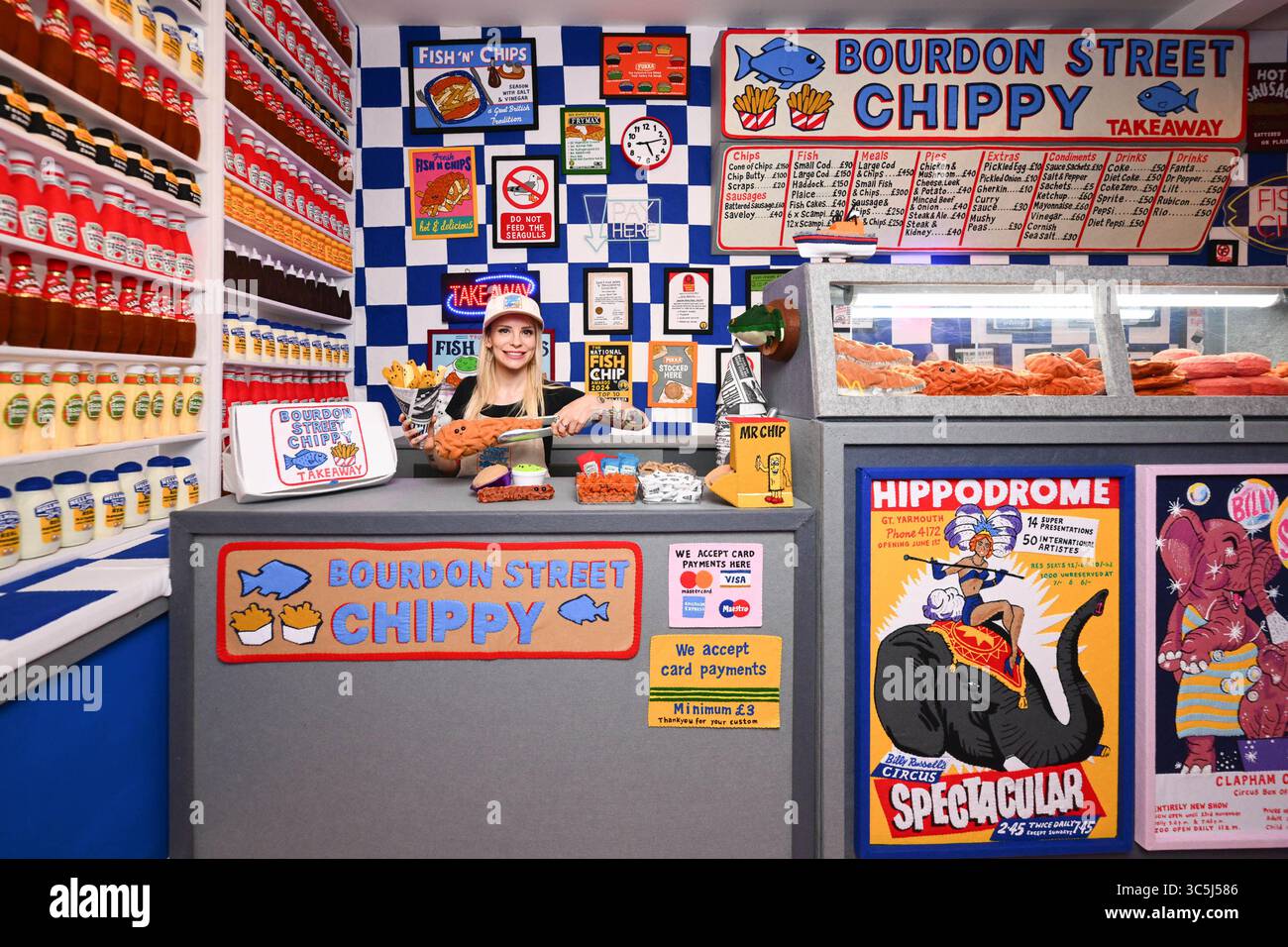 EDITORIAL USE ONLY Artist Lucy Sparrow at The Bourdon Street Chippy ...