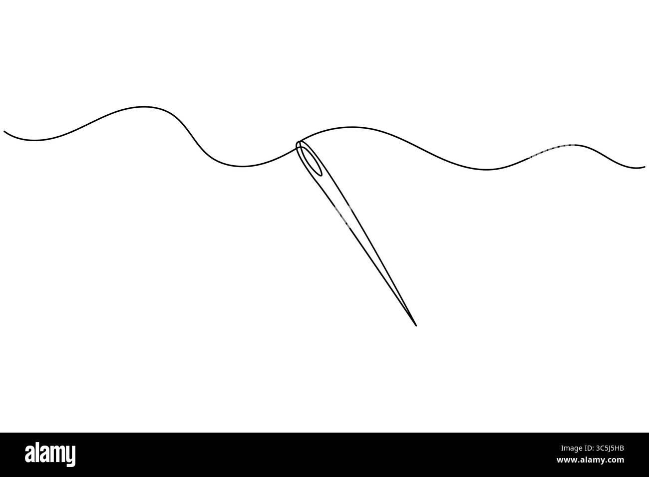 Needle with thread in continuous one line drawing style. Minimalist ...