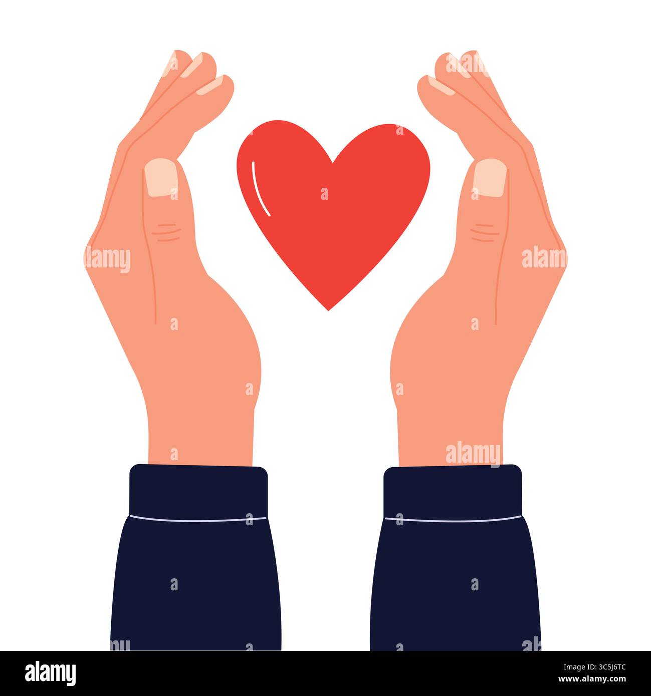 Hands protecting and cherishing red heart concept of trust and ...