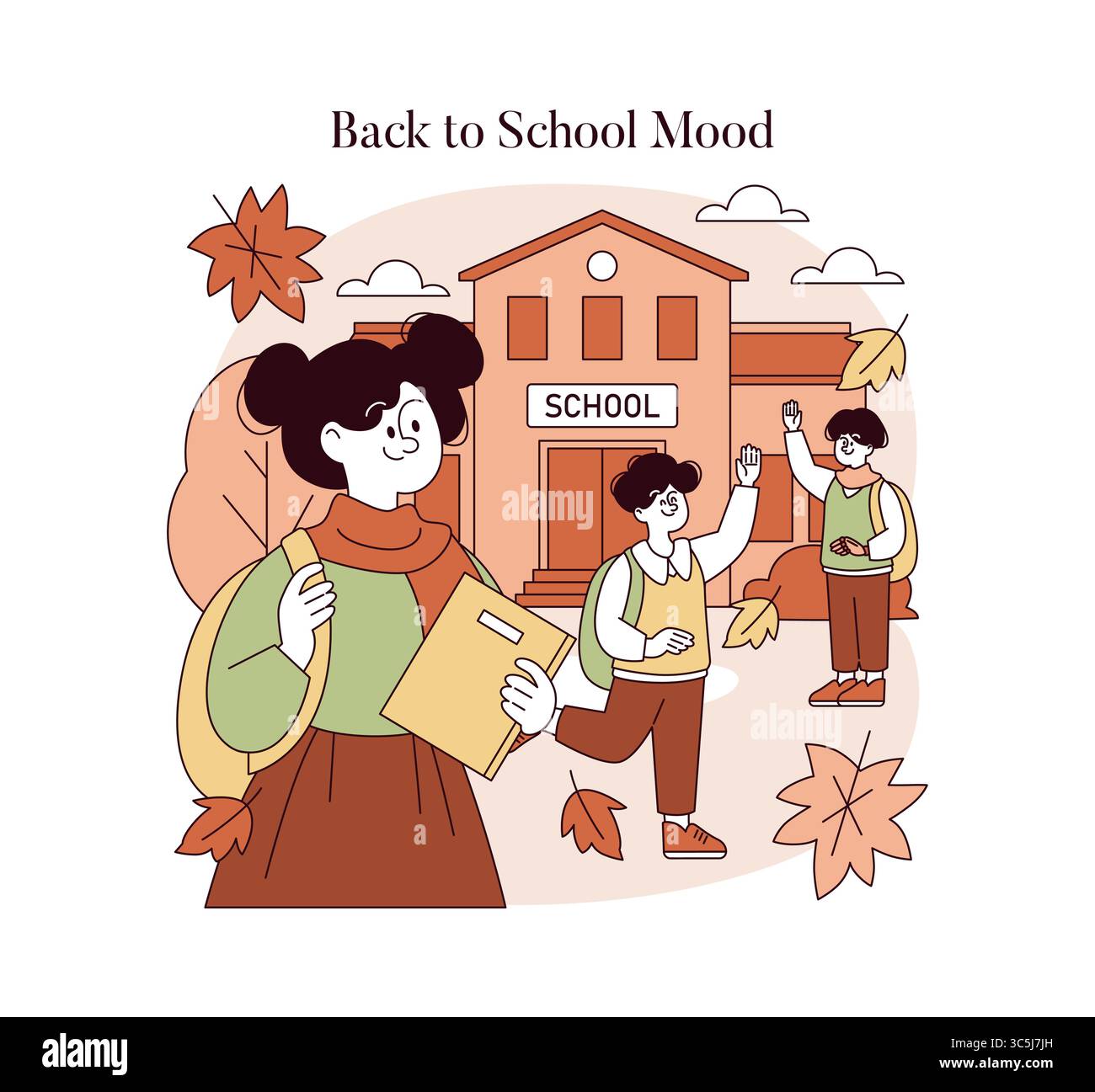 Vector illustration of cheerful students returning to school with ...