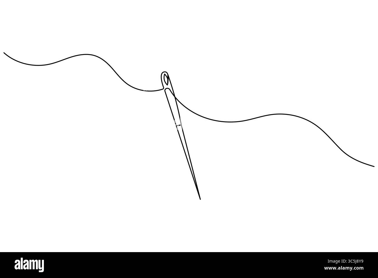 Needle with thread in continuous one line drawing style. Minimalist ...