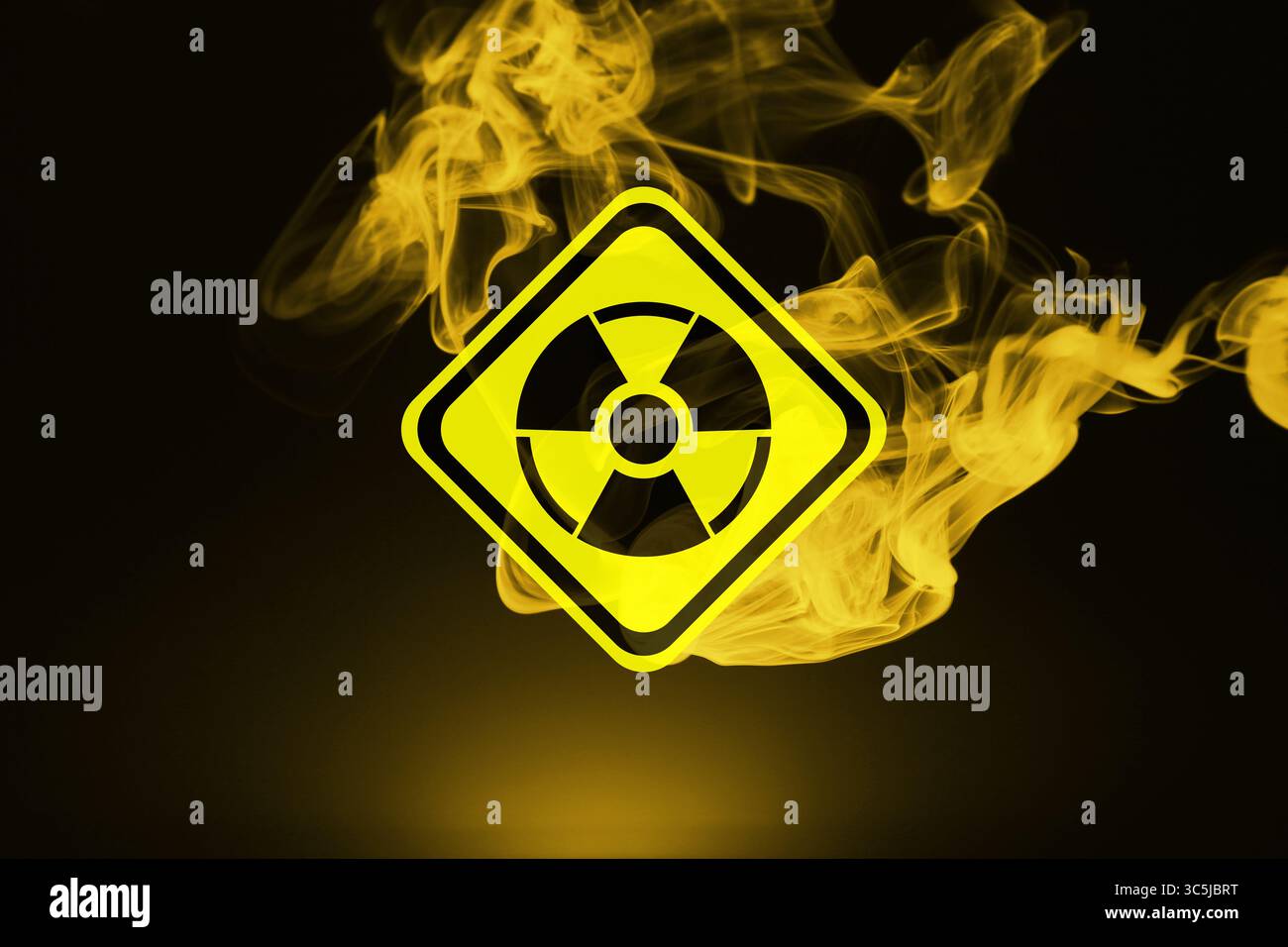 Radioactive sign and yellow toxic smoke against black background Stock ...